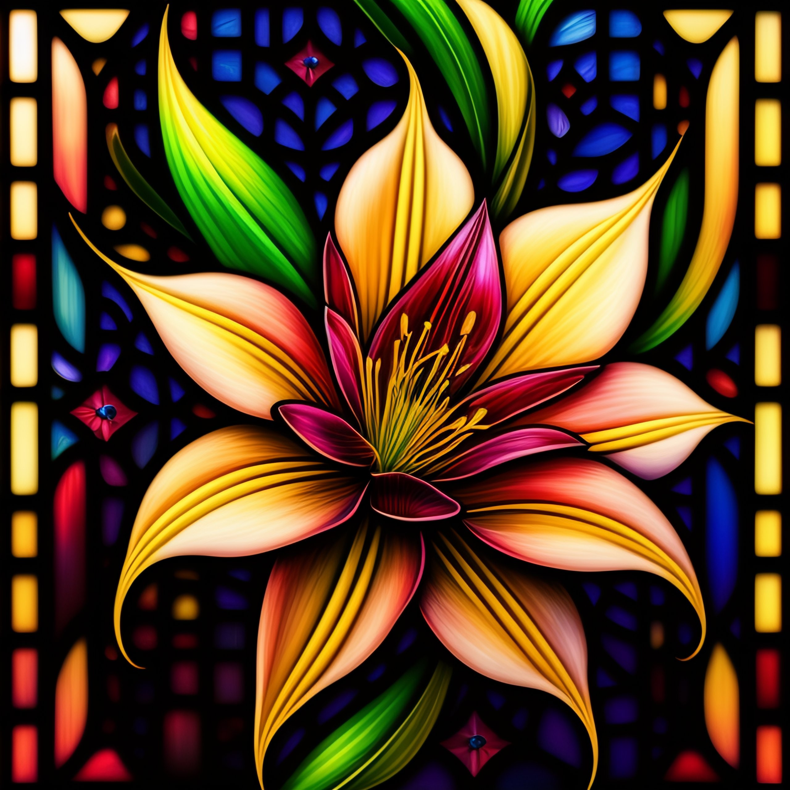 Lexica - Stained glass lily, geometric lines, wallpaper, art deco