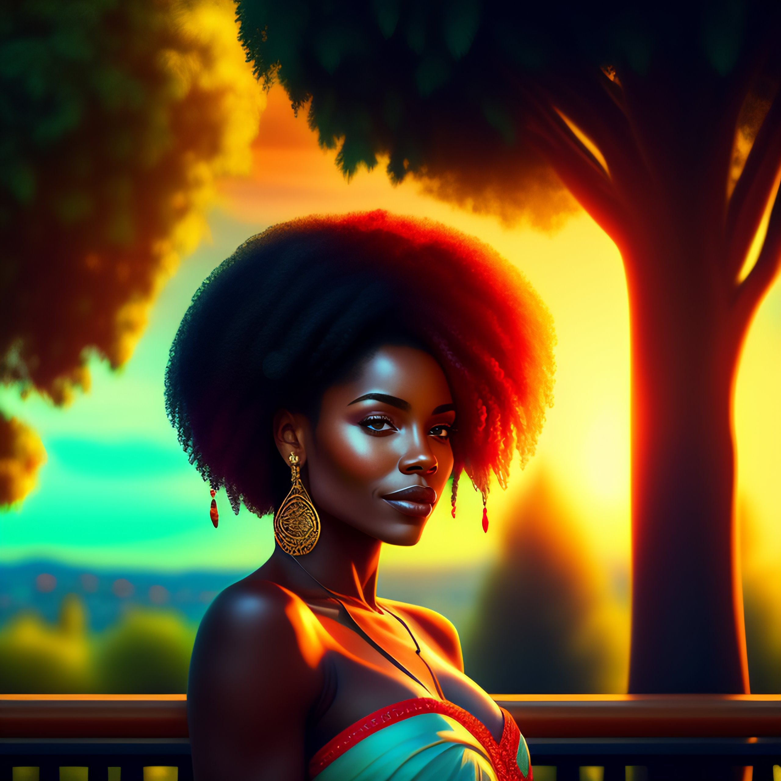 Lexica - Black rasta woman woman enjoying the view of trees that have ...