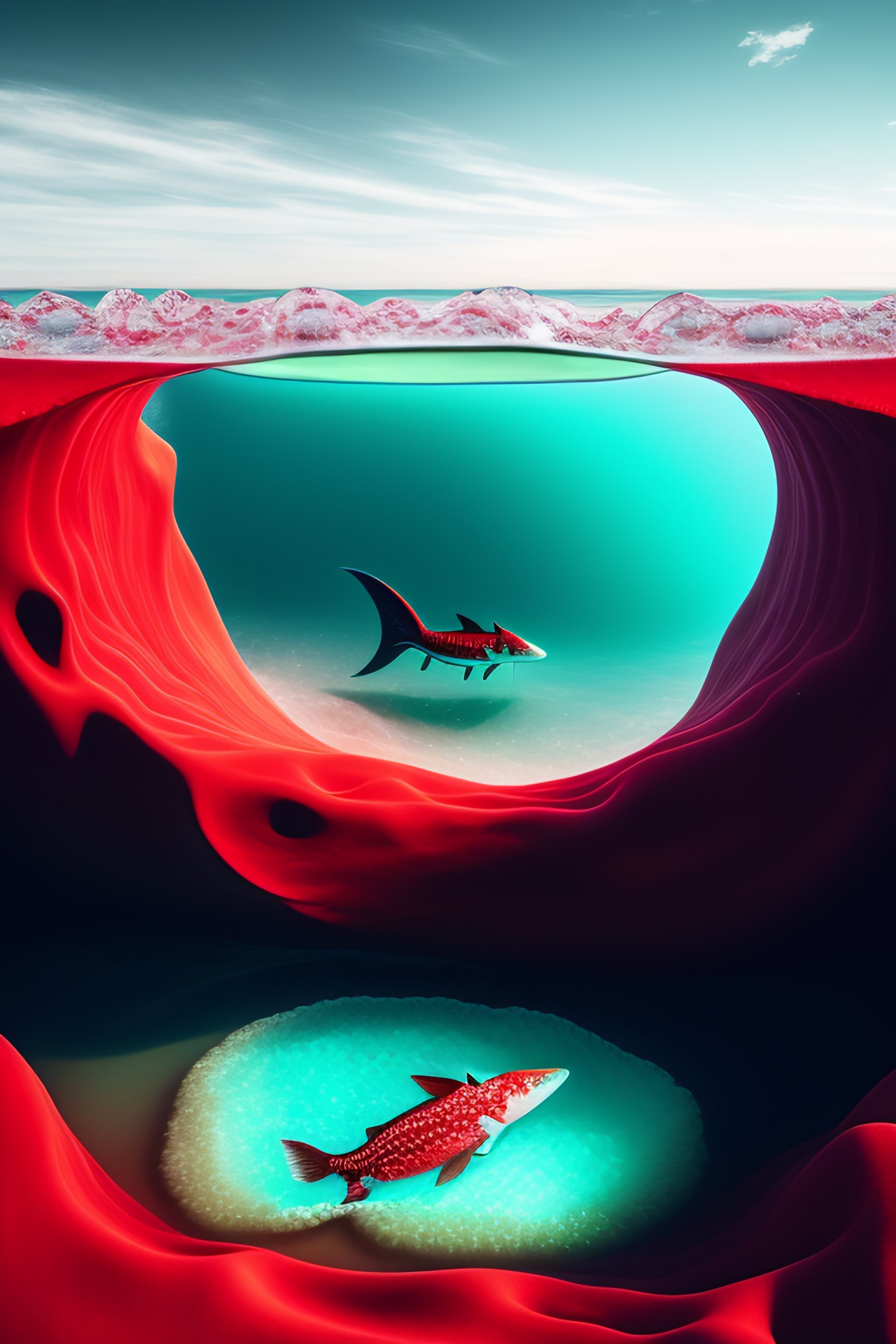 Lexica - Skeleton falling into the sea, a sea that is half ice half ...