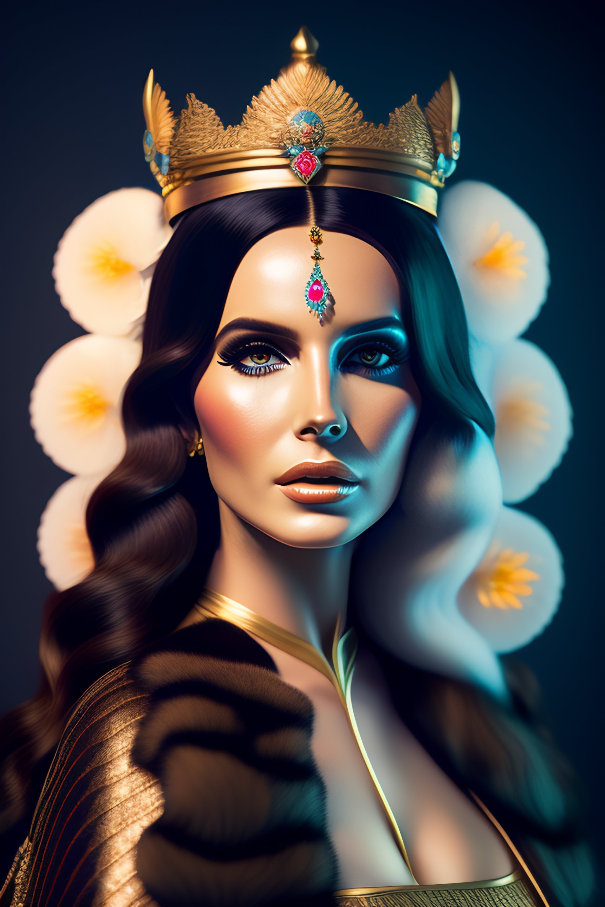 Lexica - 3 d goddess lana del rey portrait with crown, ram skull ...