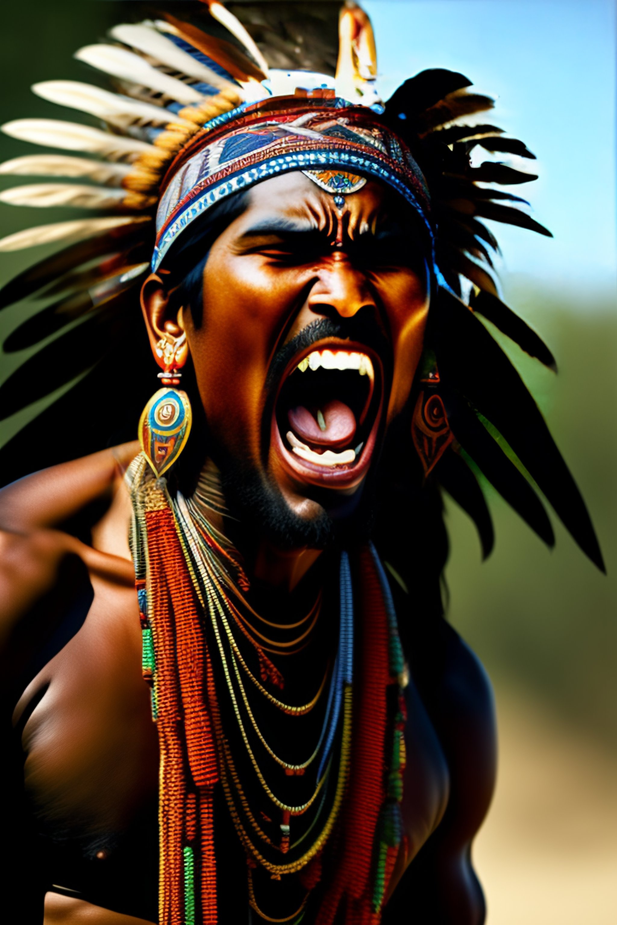 Lexica - Portrait of tribal indian man screaming
