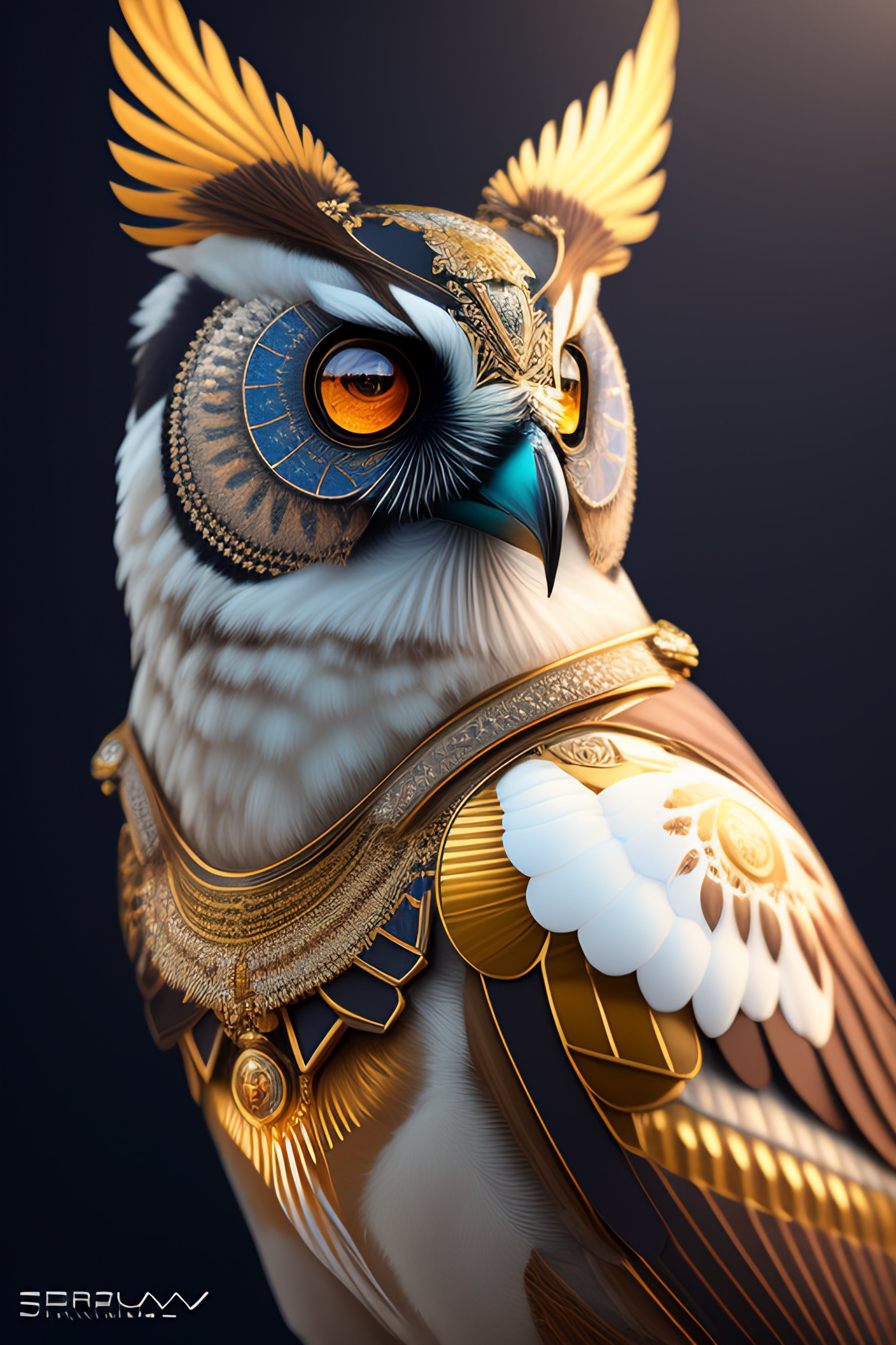 Lexica - Symmetry!! portrait of a hybrid robot bird owl, floral ...