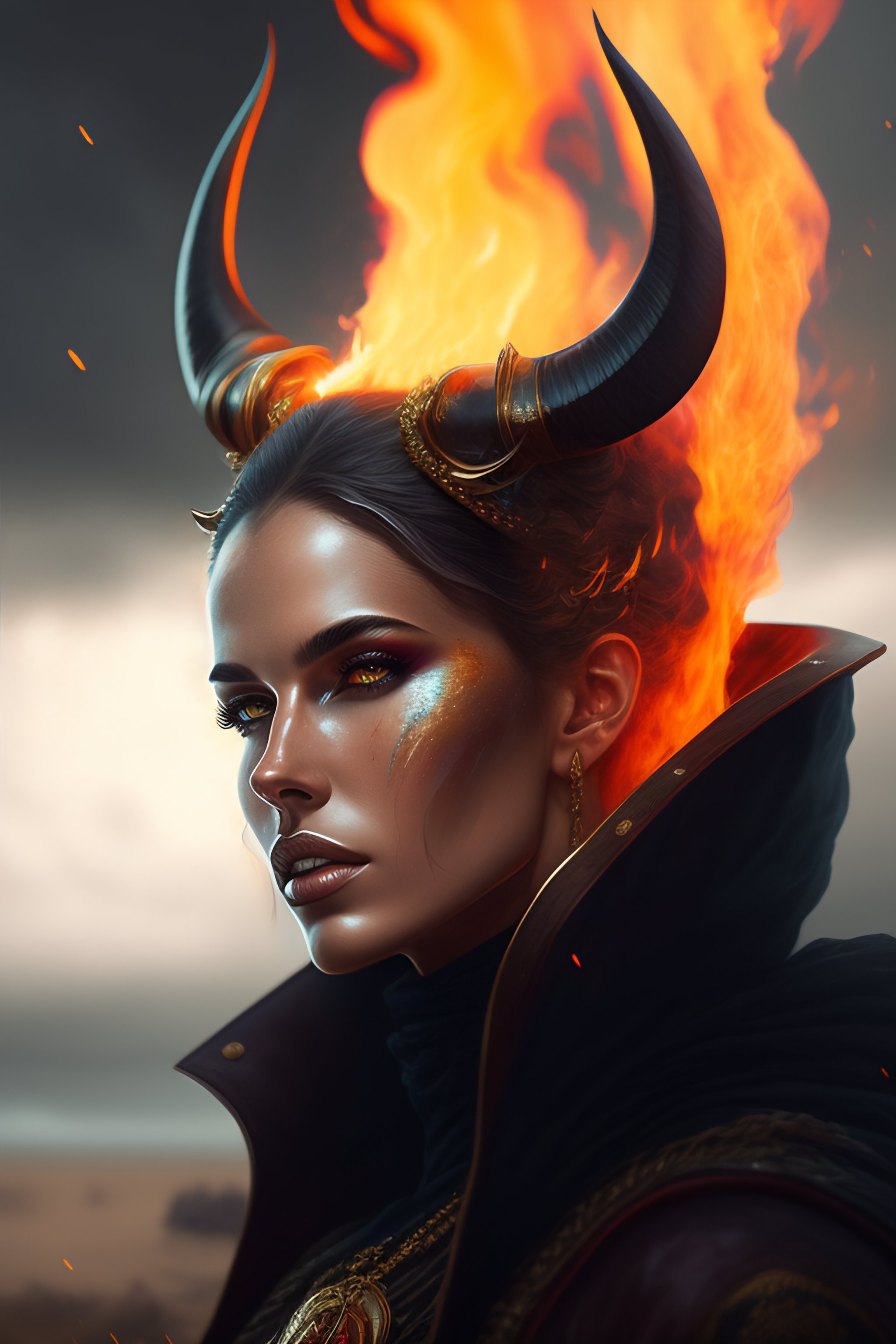 Lexica - Portrait of a bullet shot by the devil with his horns on fires ...