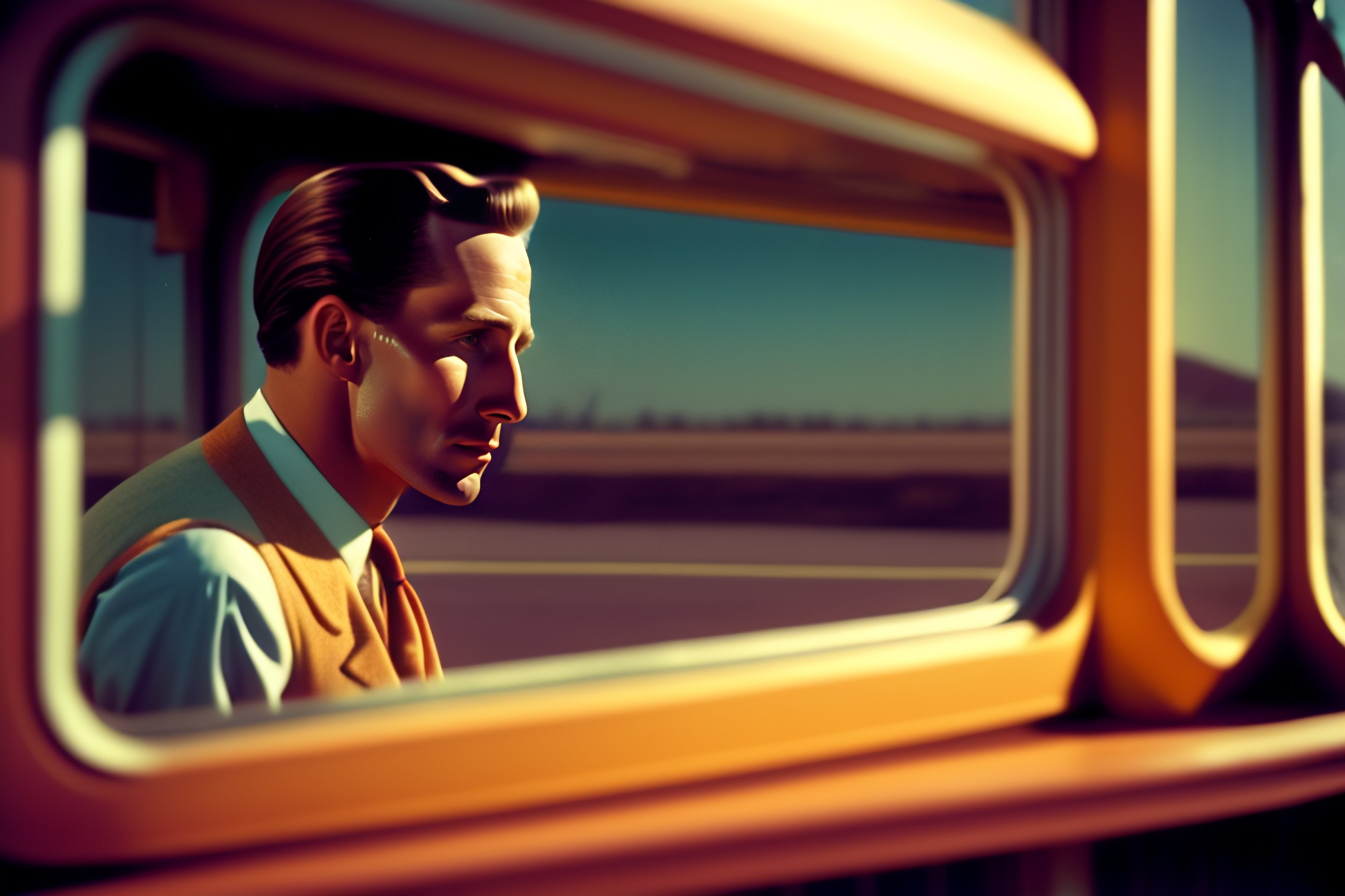 Lexica - 1954 ,ugly skinny bucktooth man in vest looking out the window ...