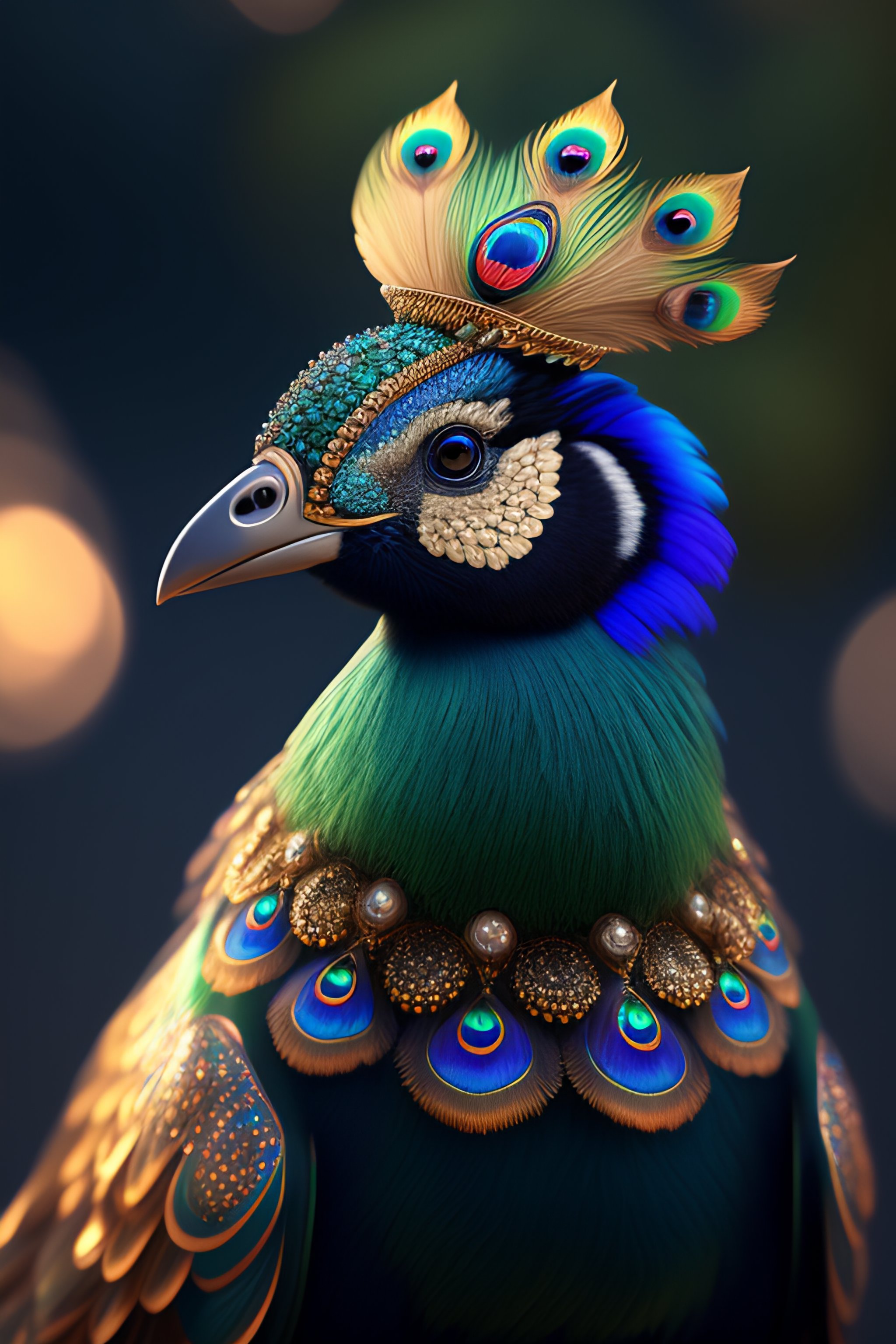 Lexica - A very cute anthropomorphic majestic peacock with shimmering ...