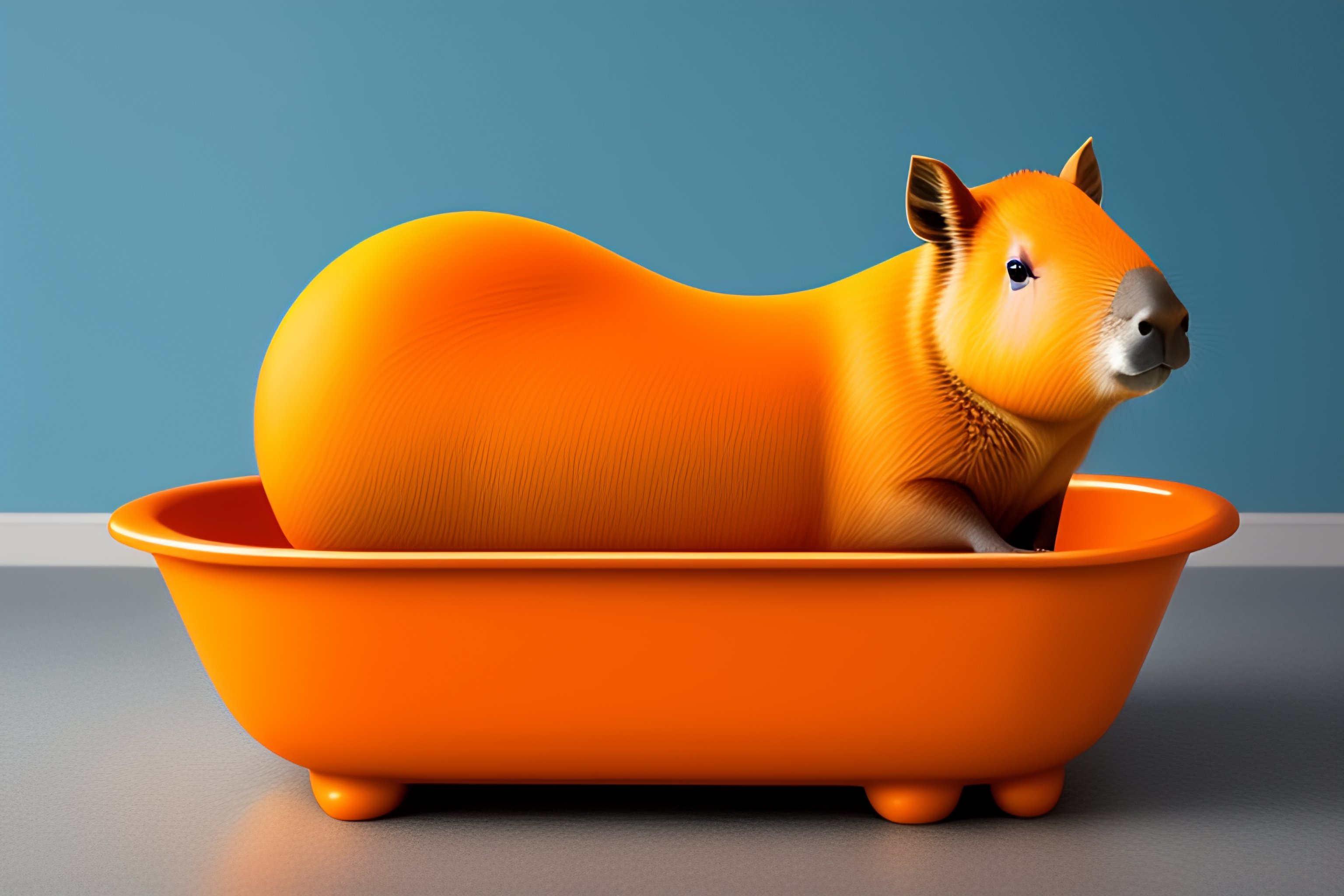 Lexica - Capybara pixel art in a wooden bathtub with an orange on its head,
