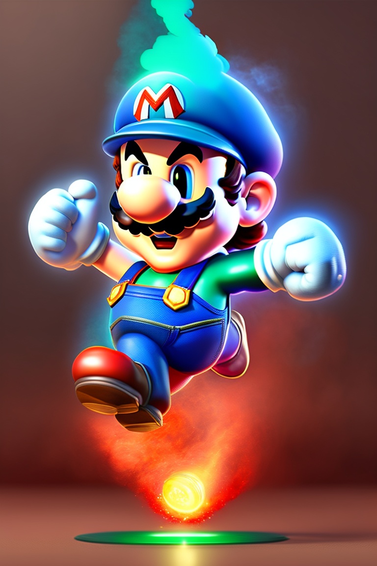 Lexica - Mario bros with fireball in hand, epic position, m7