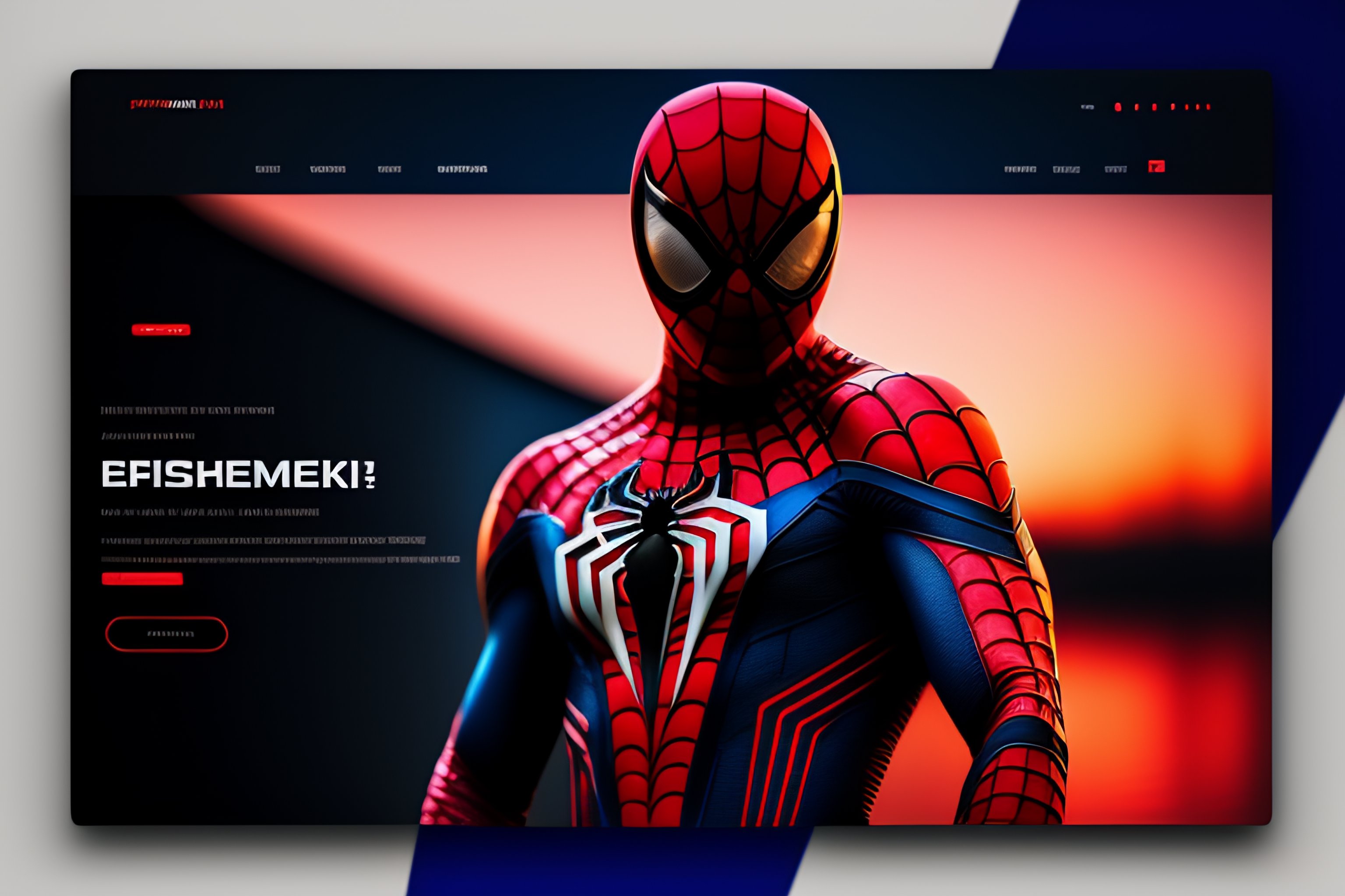 Lexica - Beautiful landing page for a spiderman website, dark theme, black red and blue color ...
