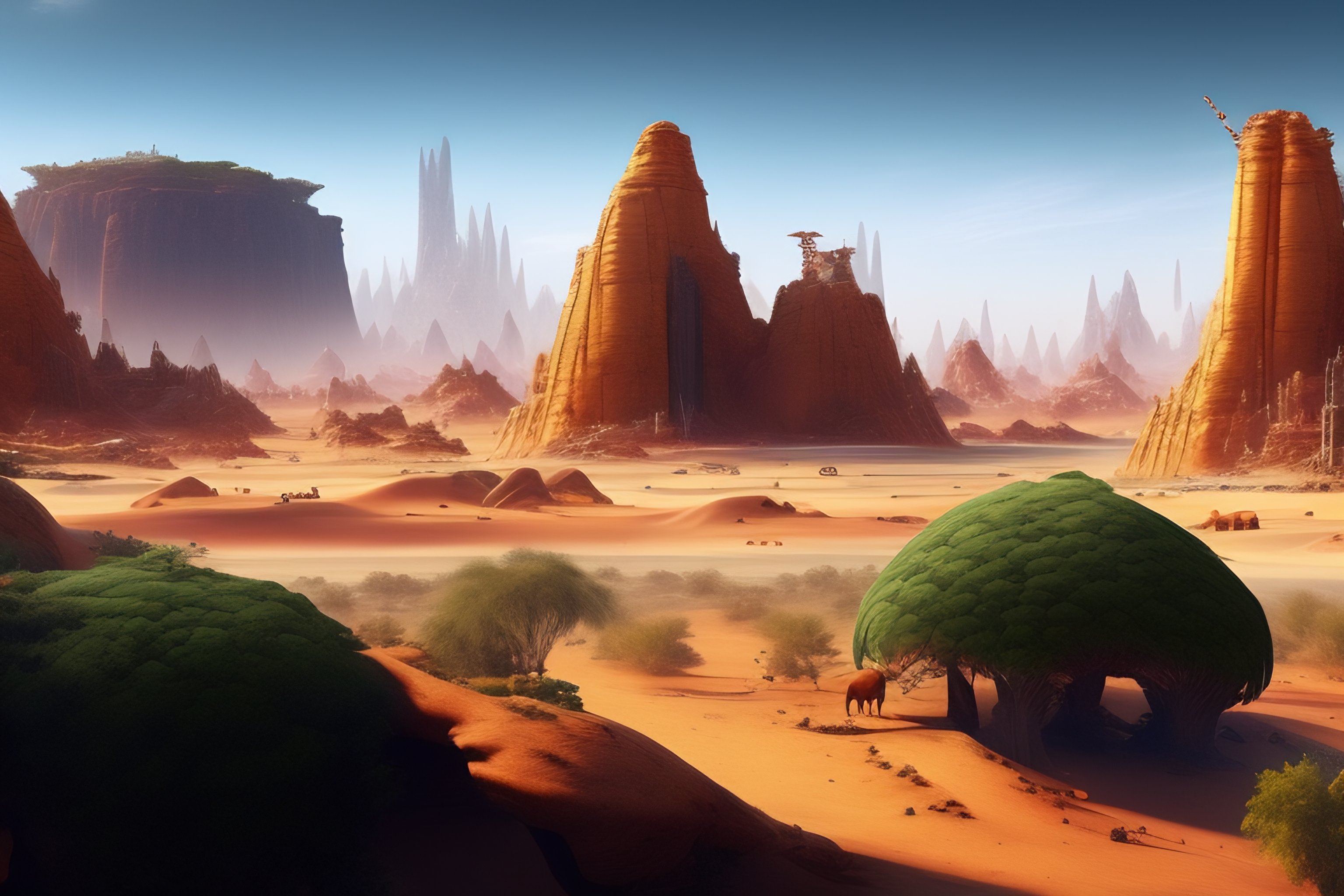 Lexica - Neanderthals on a destroyed earth landscape 7000 years in the future