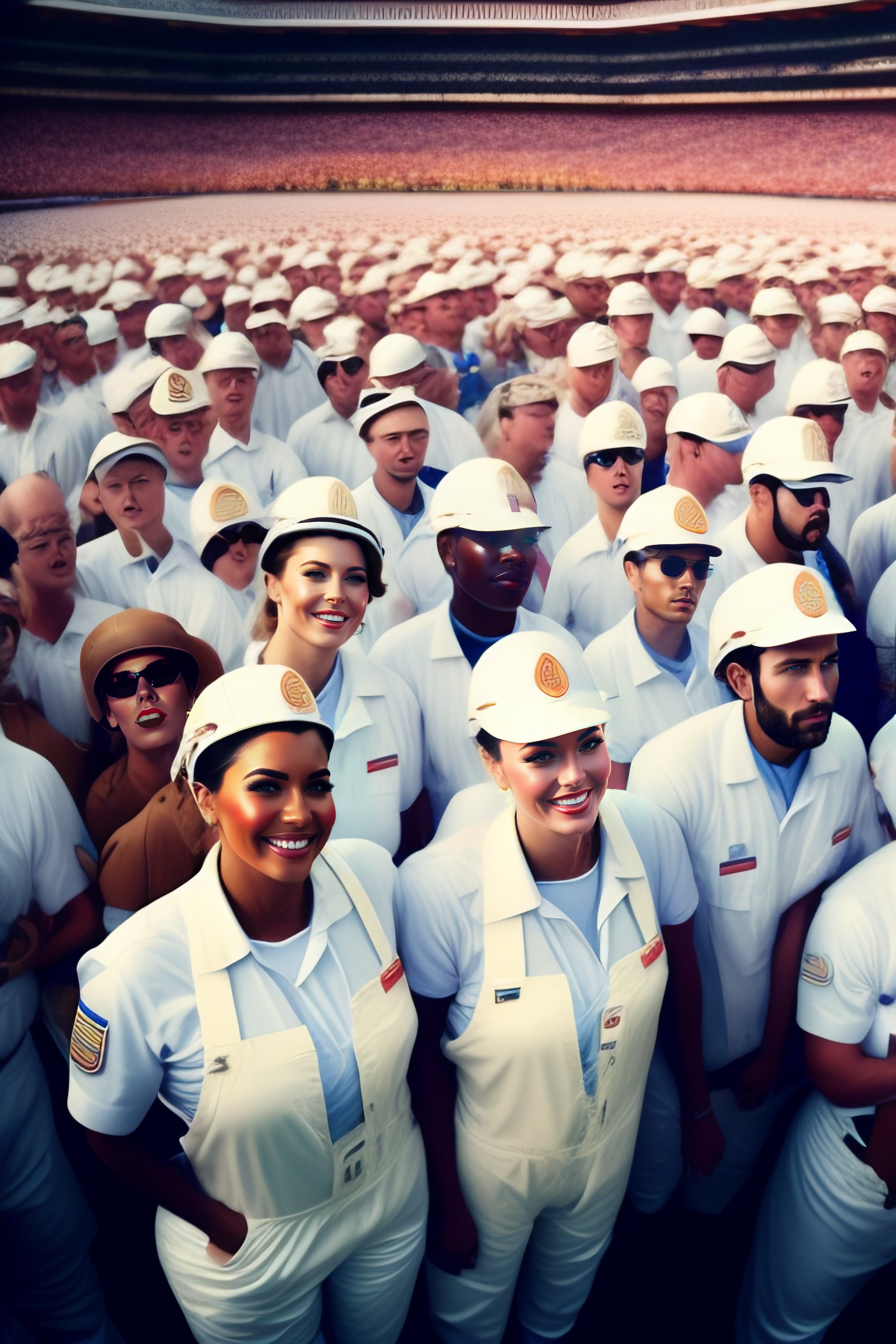 Lexica - A huge crowd of white people wearing white maintenance uniform ...