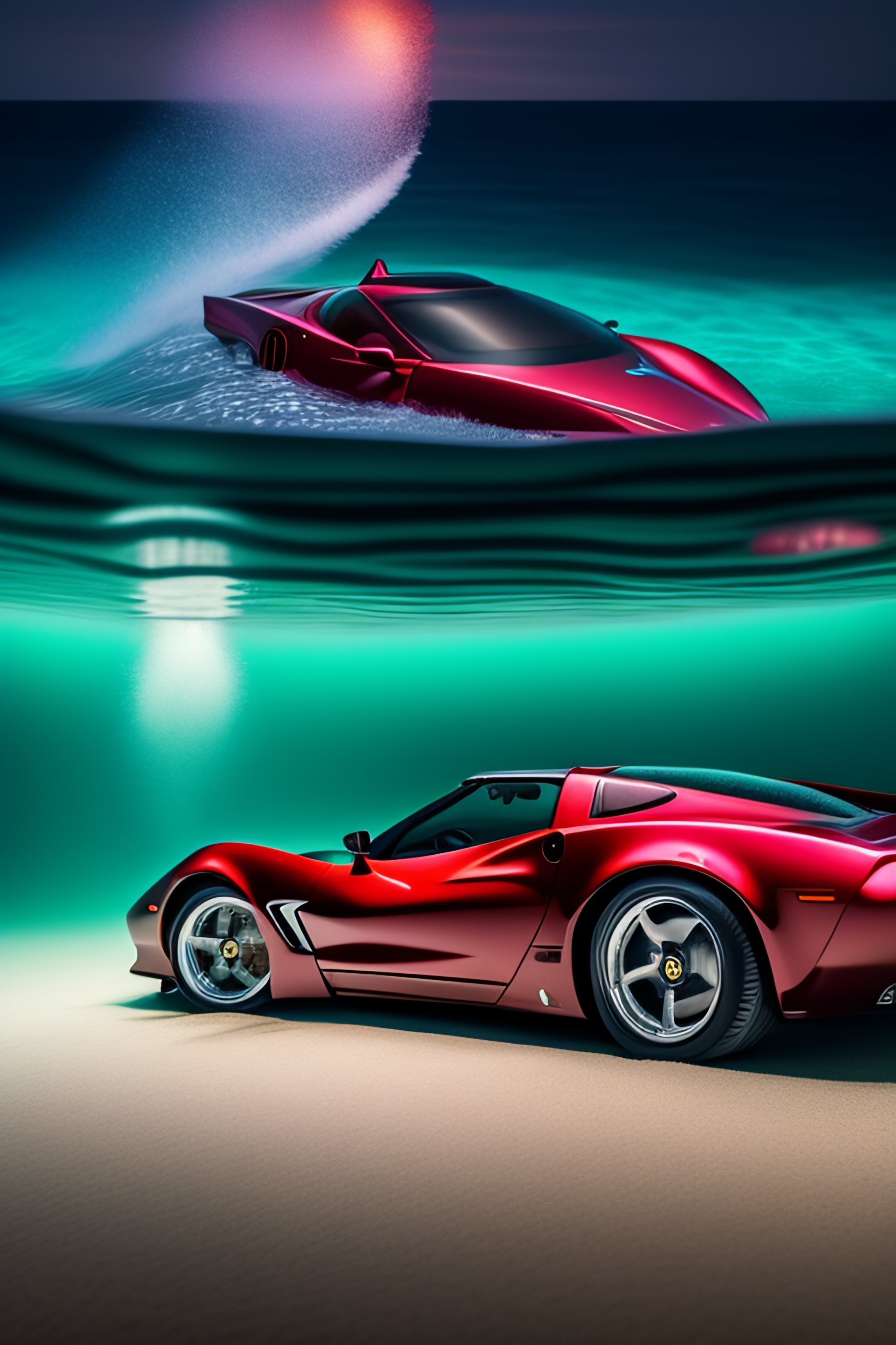 Lexica - Burgundy C3 Corvette, underwater, sitting on ocean floor ...