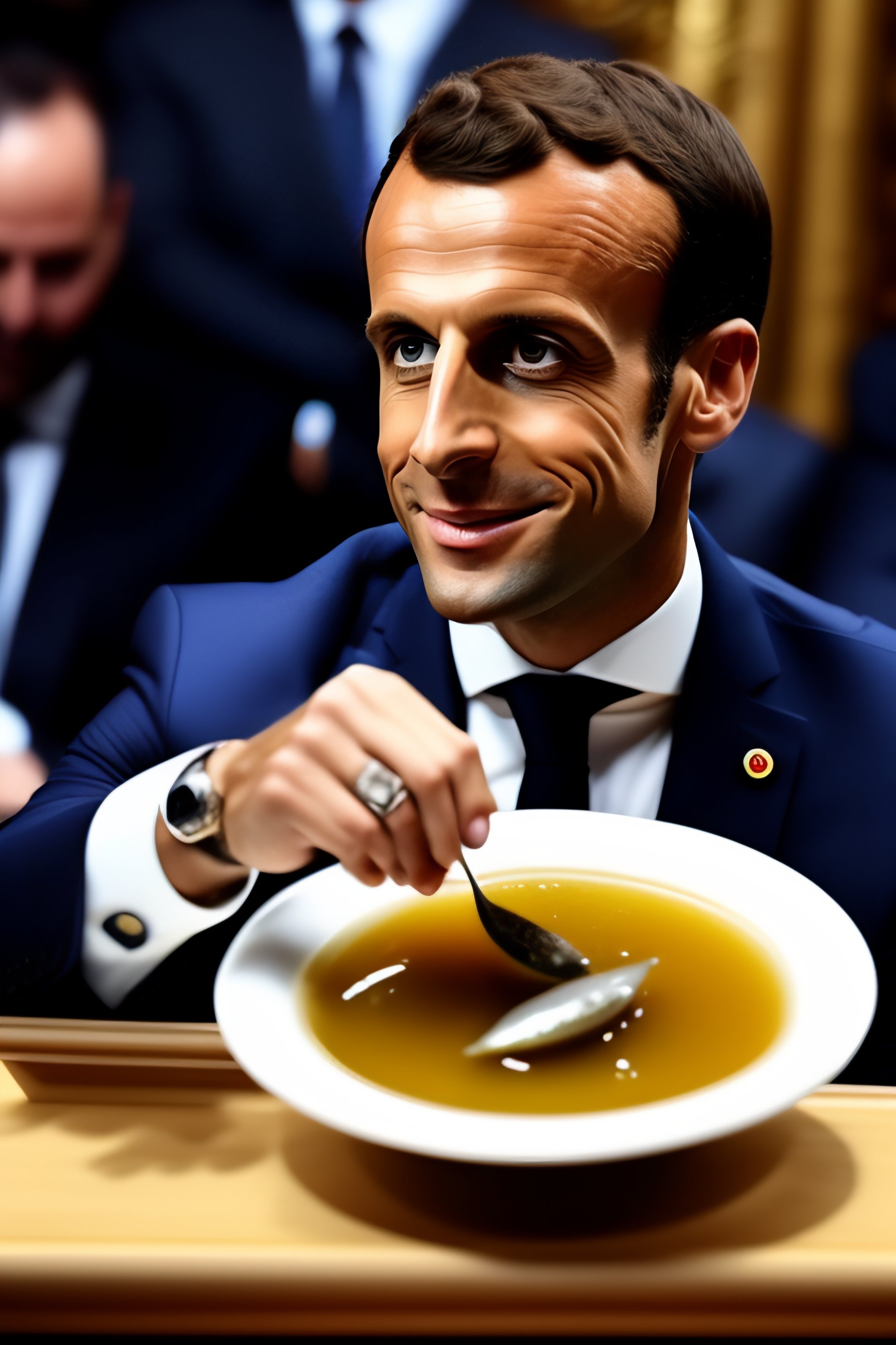 Lexica - Emmanuel Macron eating some canned sardine in oil