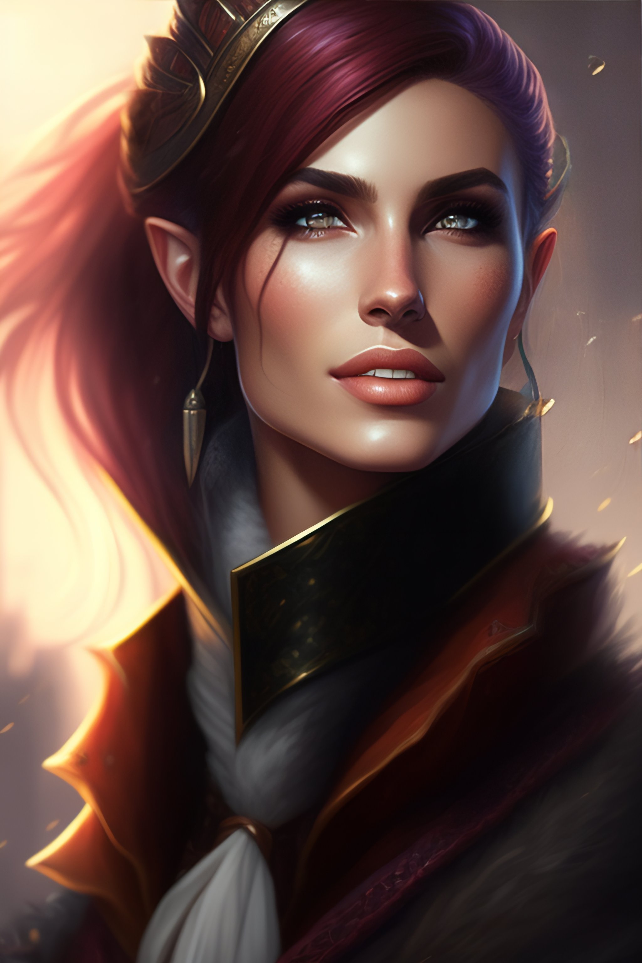 Lexica - Dnd charater, halh human, half elf, wearing a coat, elf ears ...