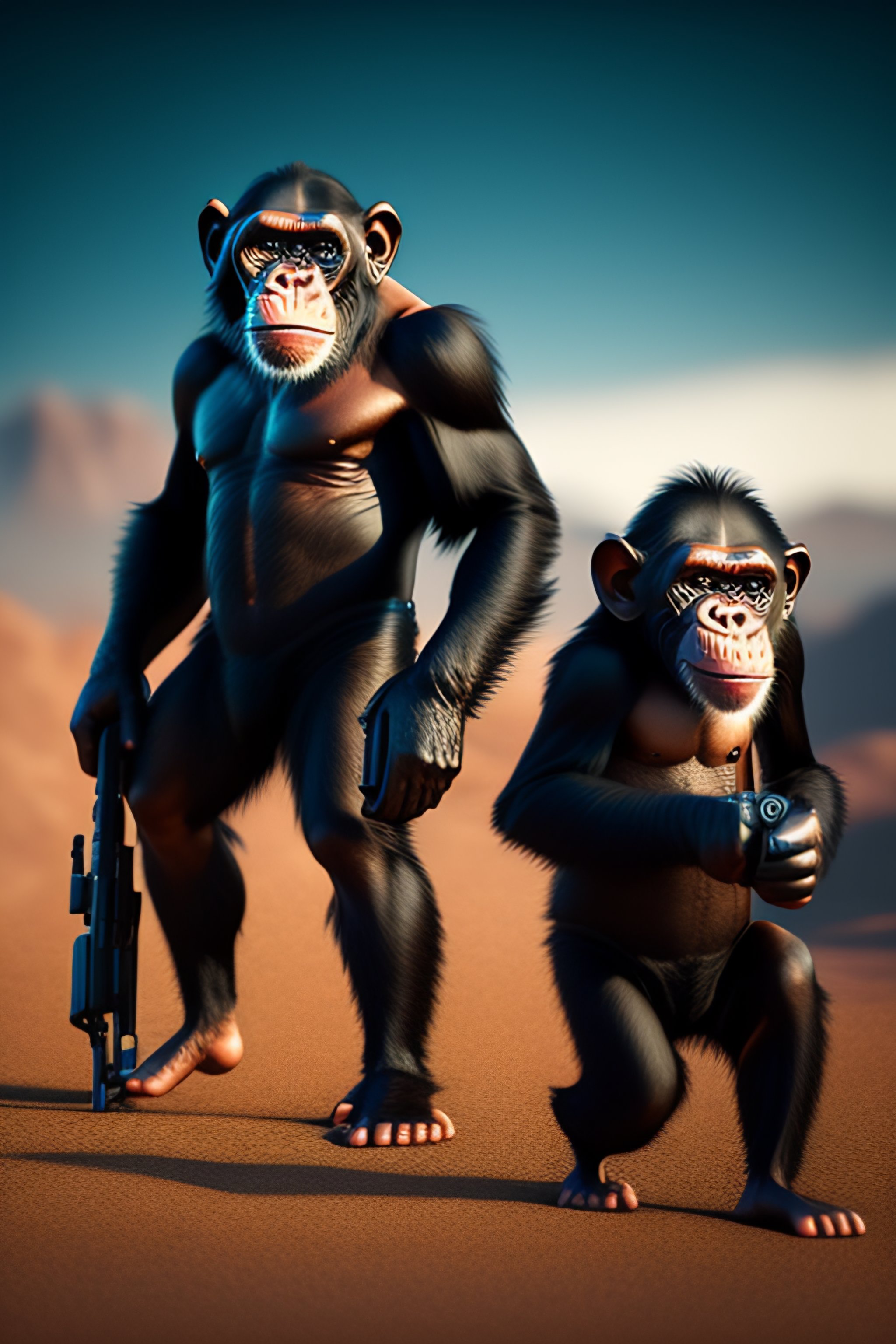 Lexica - 2 chimps in suit with guns ultra realistic, 8k
