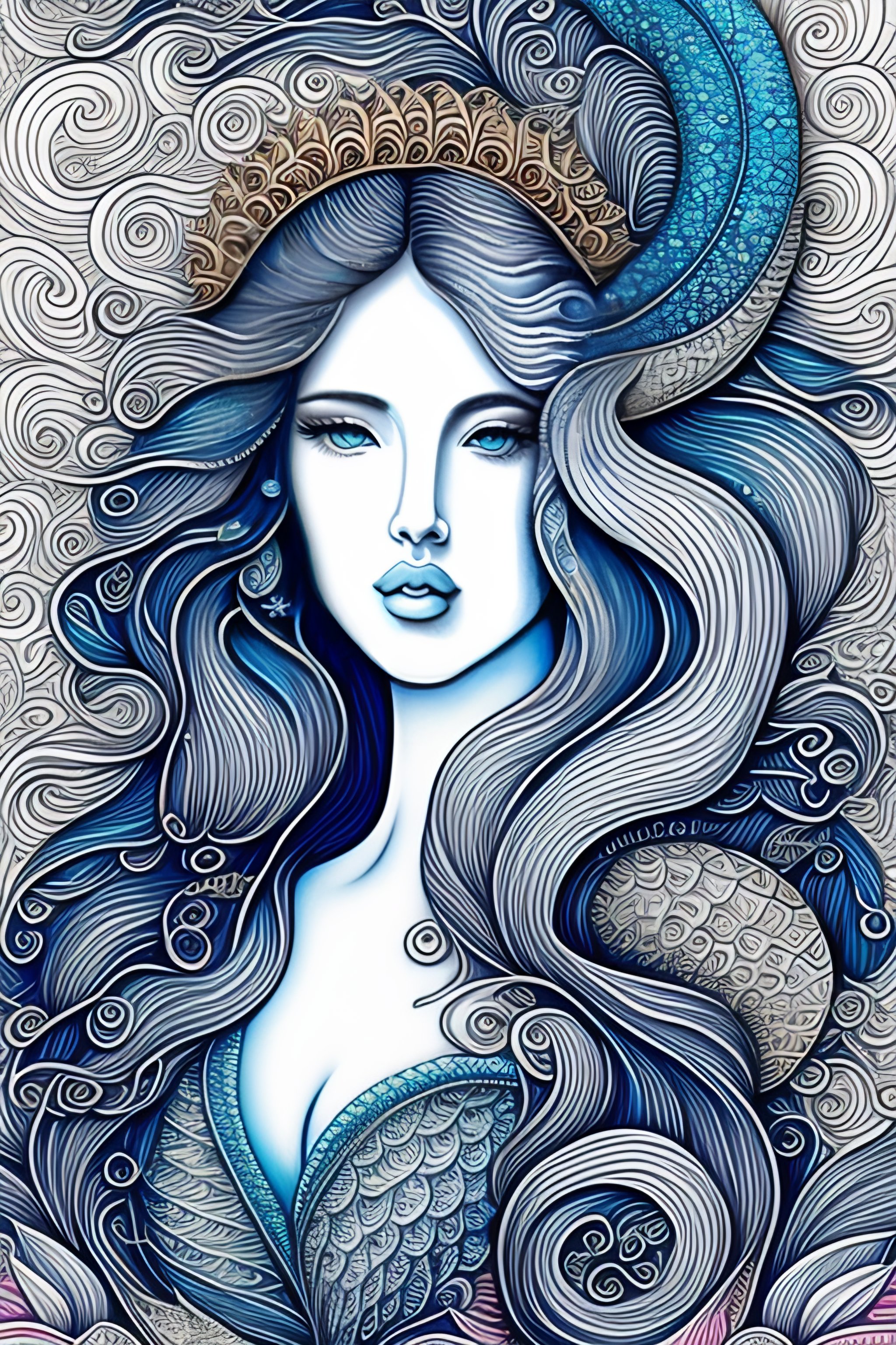 Lexica - "Goddess of the Sea" is a coloring page featuring a detailed ...
