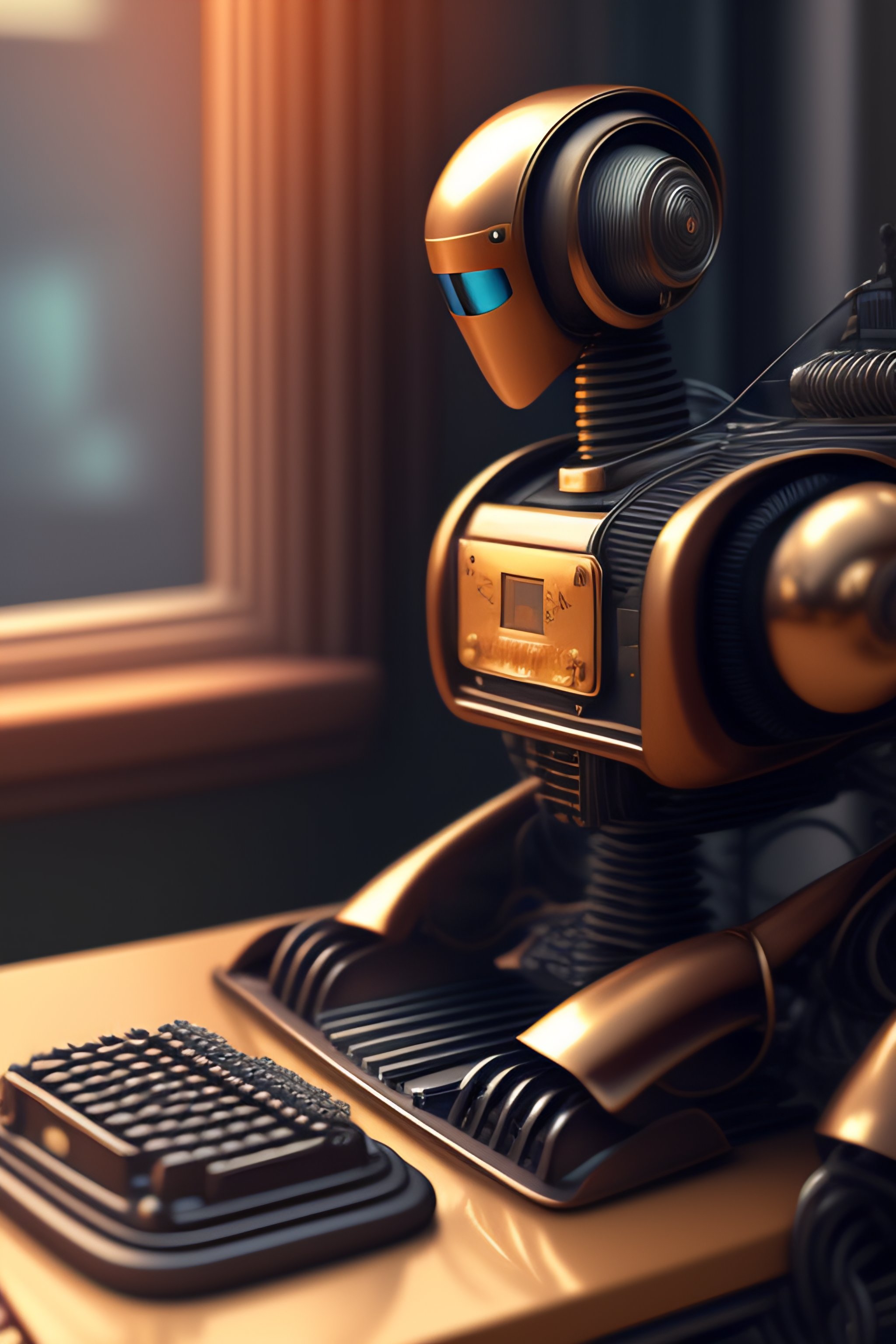 Lexica - Digital art of a robot at a desk, typing a story on an old ...