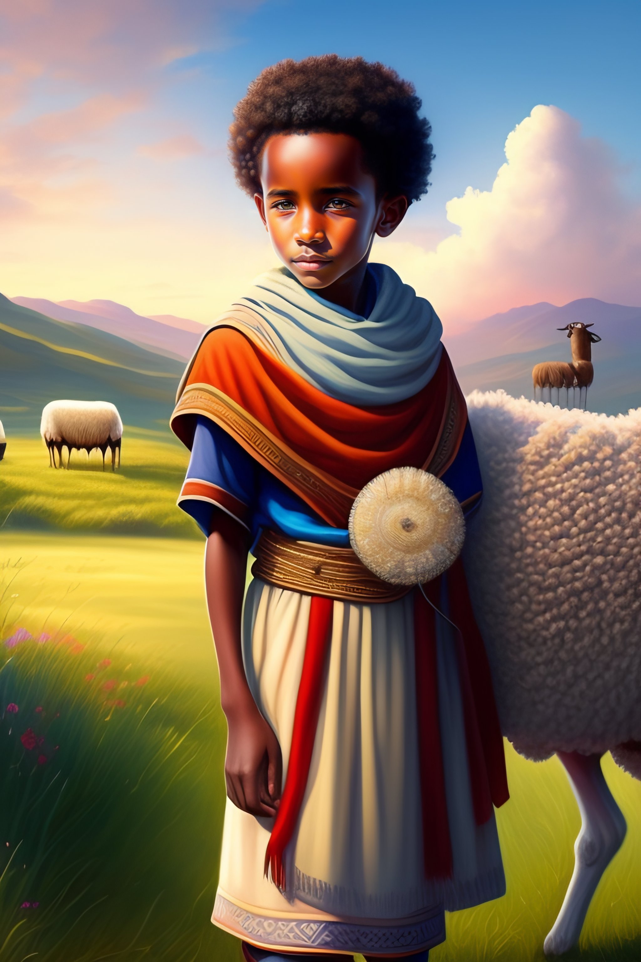 Lexica - Young Ethiopian Shepard boy in traditional clothing with a ...