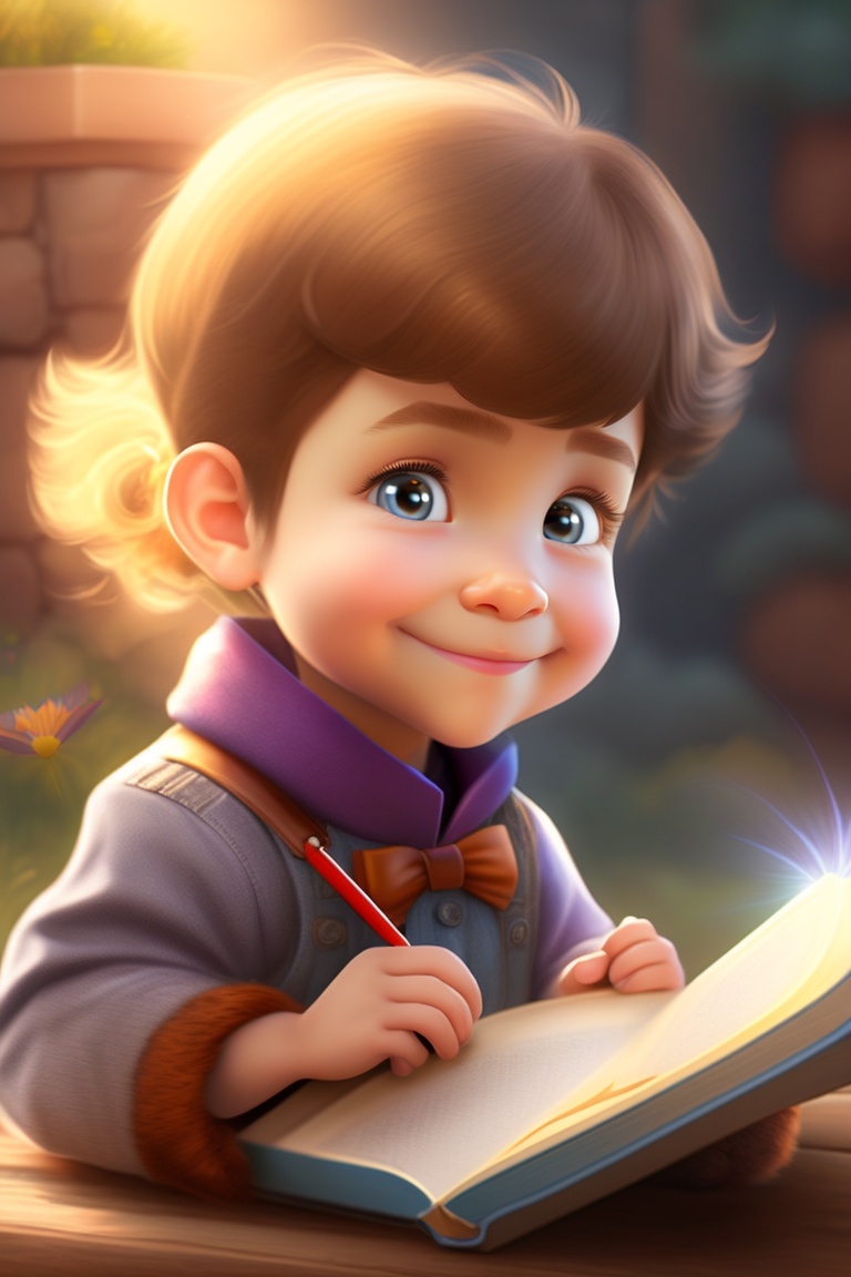 Lexica - Cartoon, character, face, Contented child with book ...