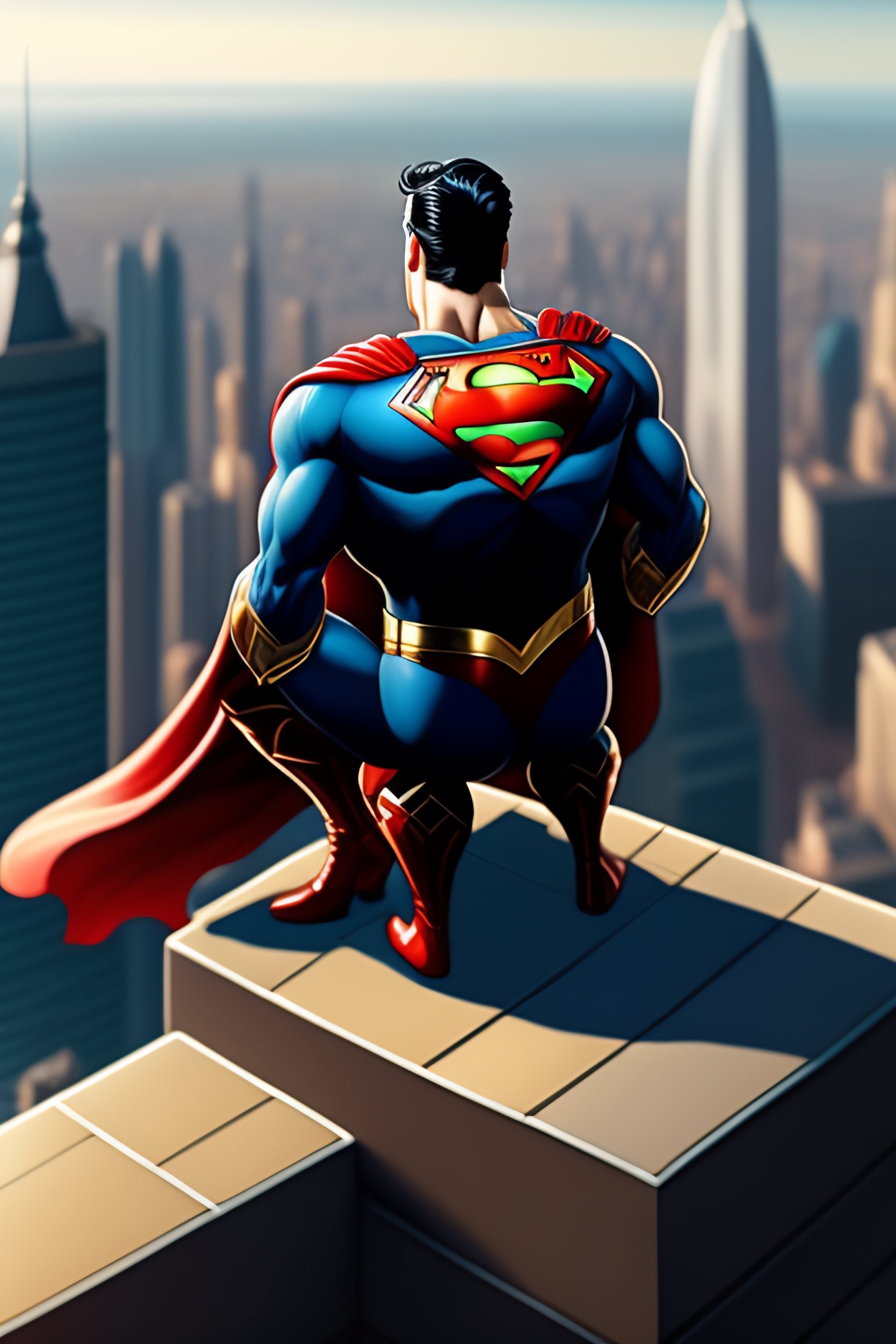 Lexica - Superman sitting on a roof looking down at a city below ...