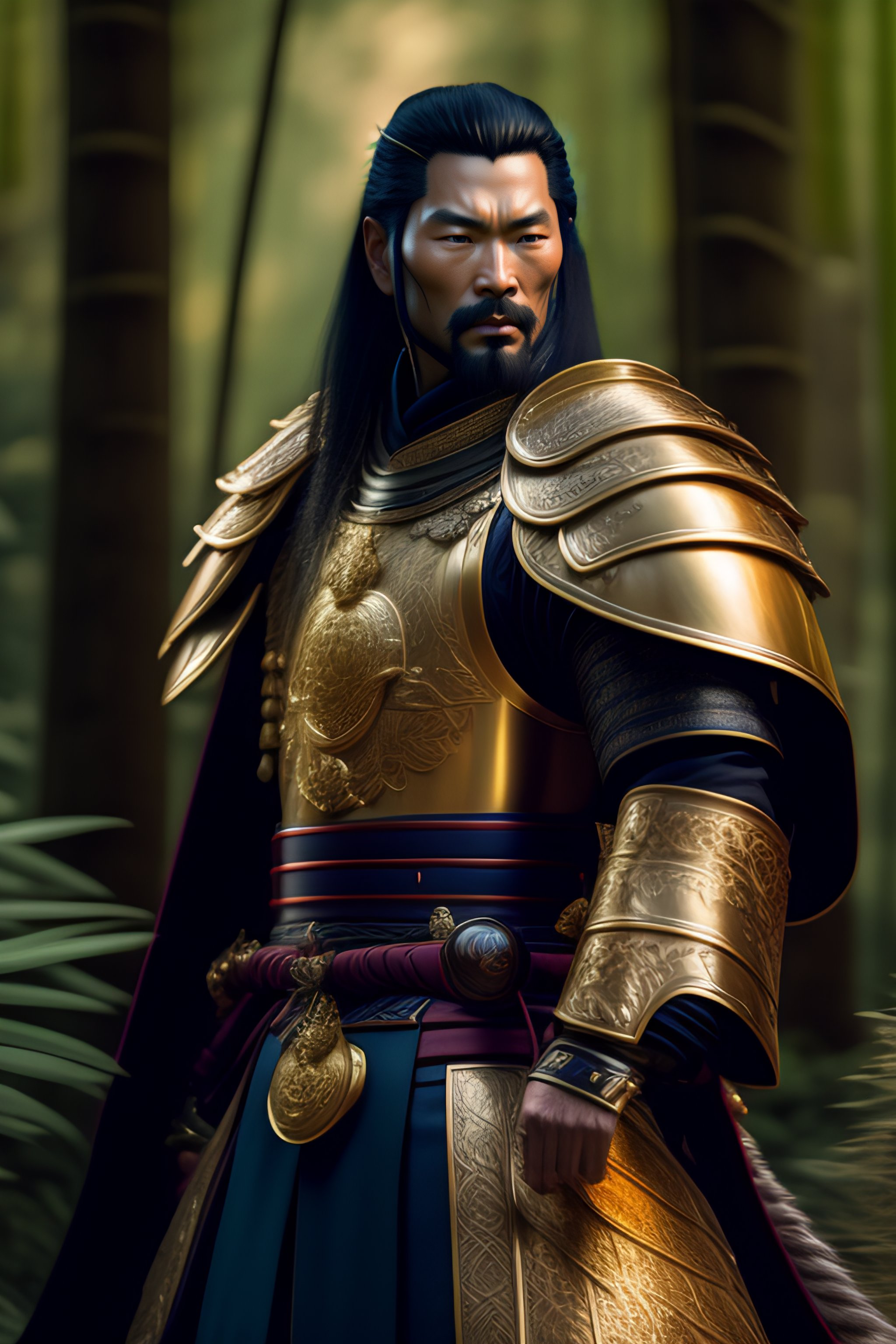 Lexica - Close up of samurai general in full armor, in a bamboo forest ...