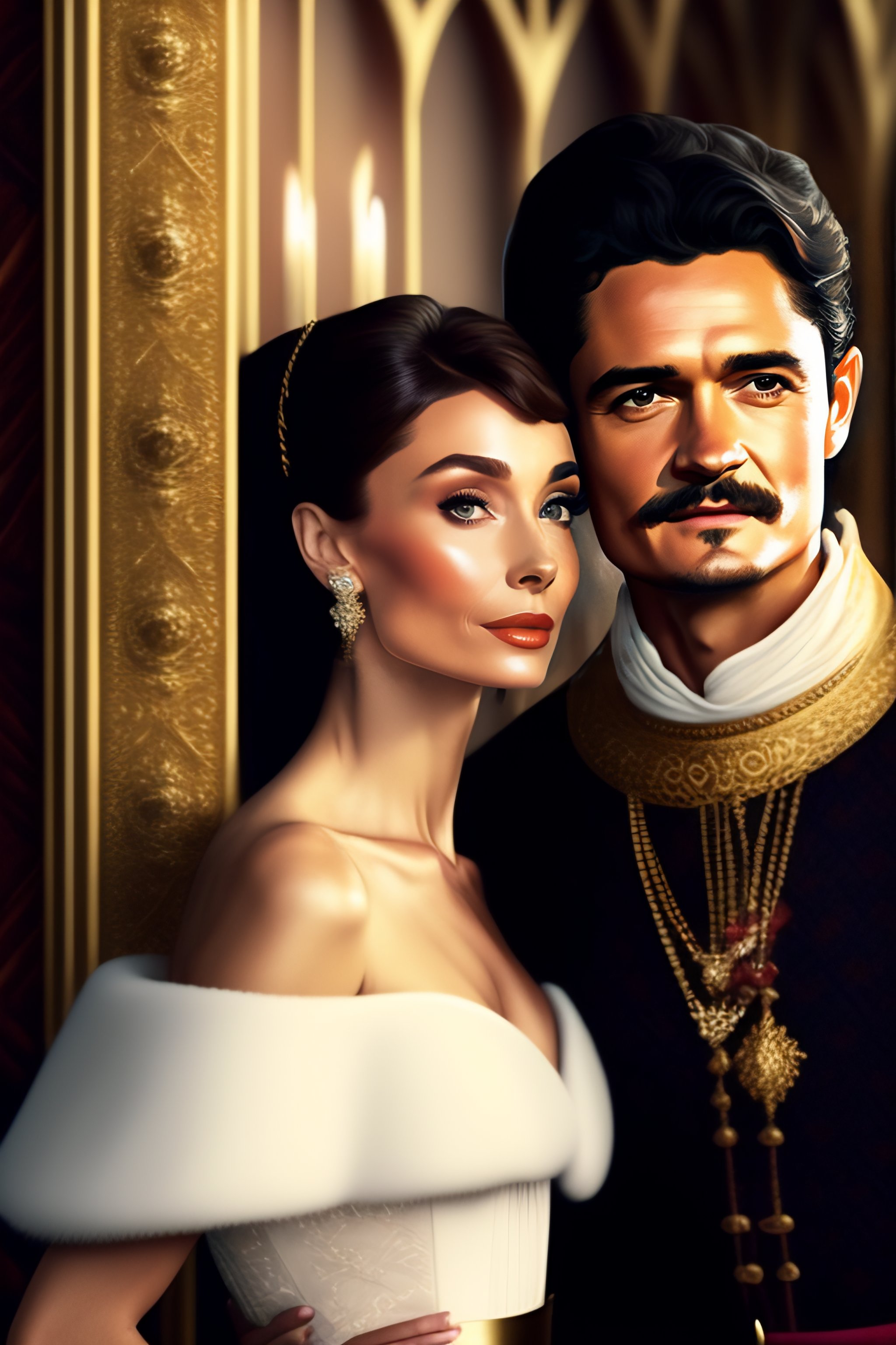 Lexica - Audrey Hepburn together with Orlando Bloom in medieval style ...