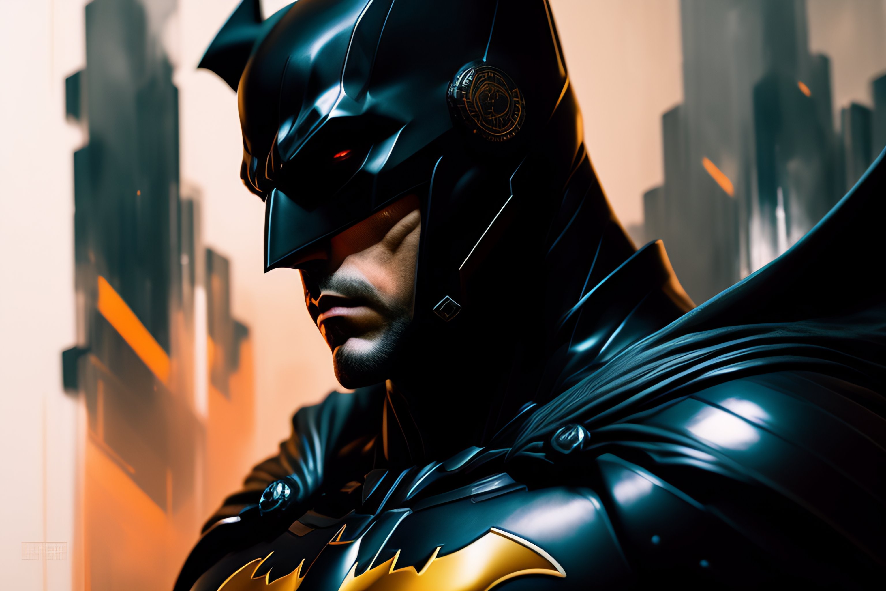 Lexica - Batman wearing metal gear armor holding gun dramatic lighting ...