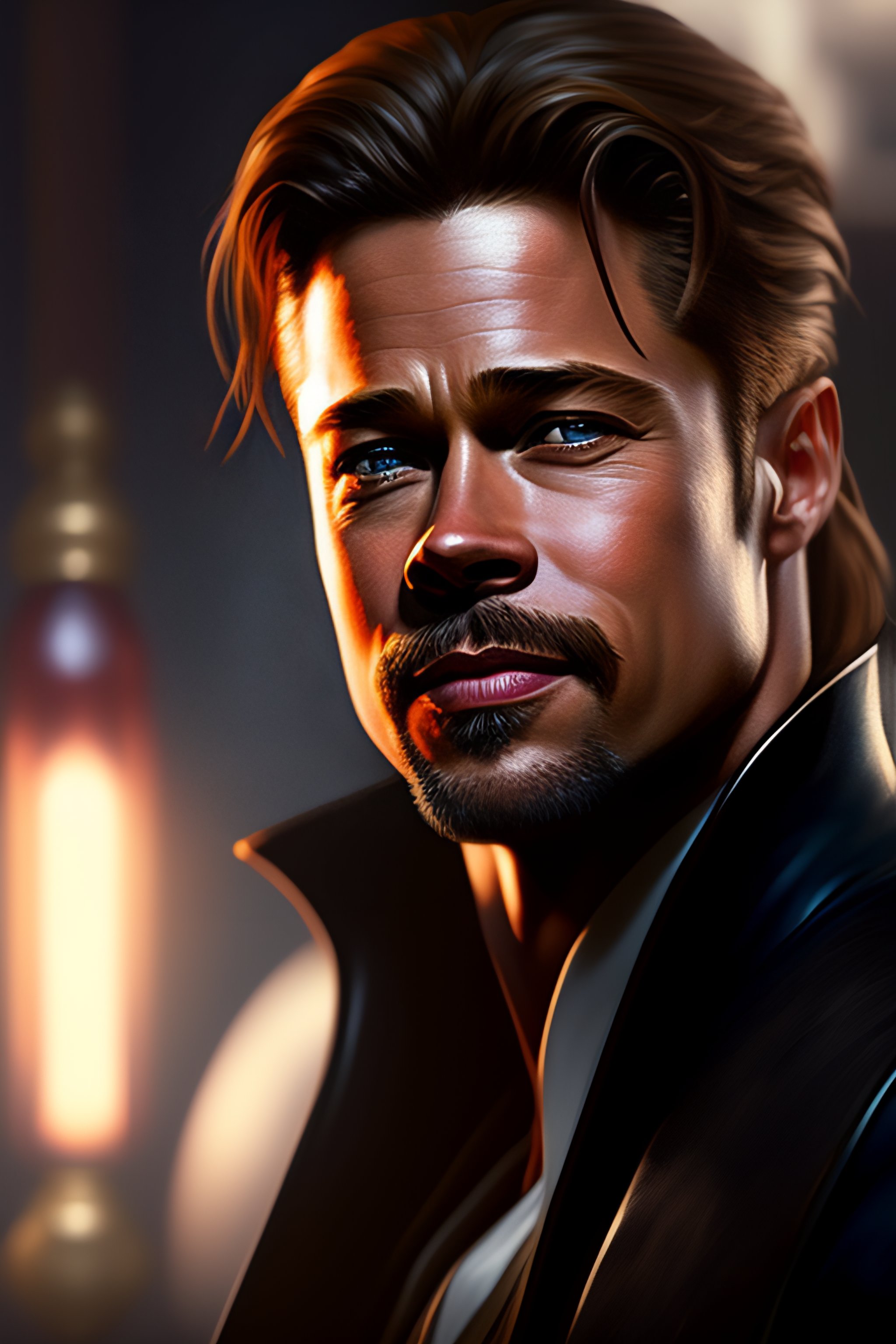 Lexica - Brad Pitt staring at the camera smirking and laughing, magic ...