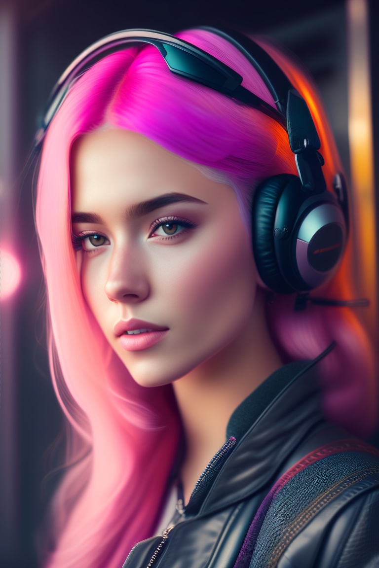 Lexica - Portrait of a girl with pink hair and gray eyes, cinematic ...