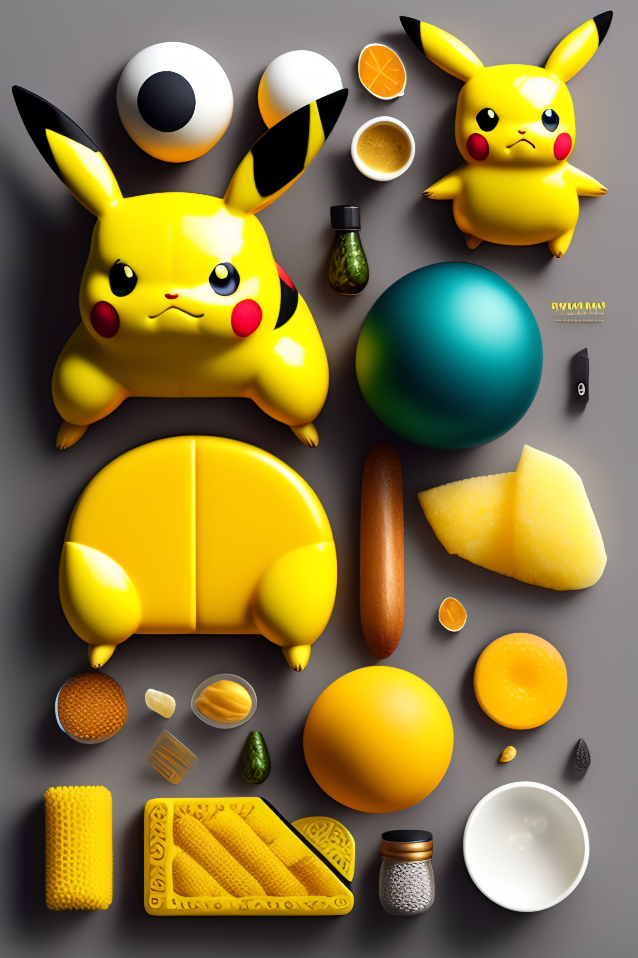 Lexica - Pokemon, pikachu, knolling, flat lay,