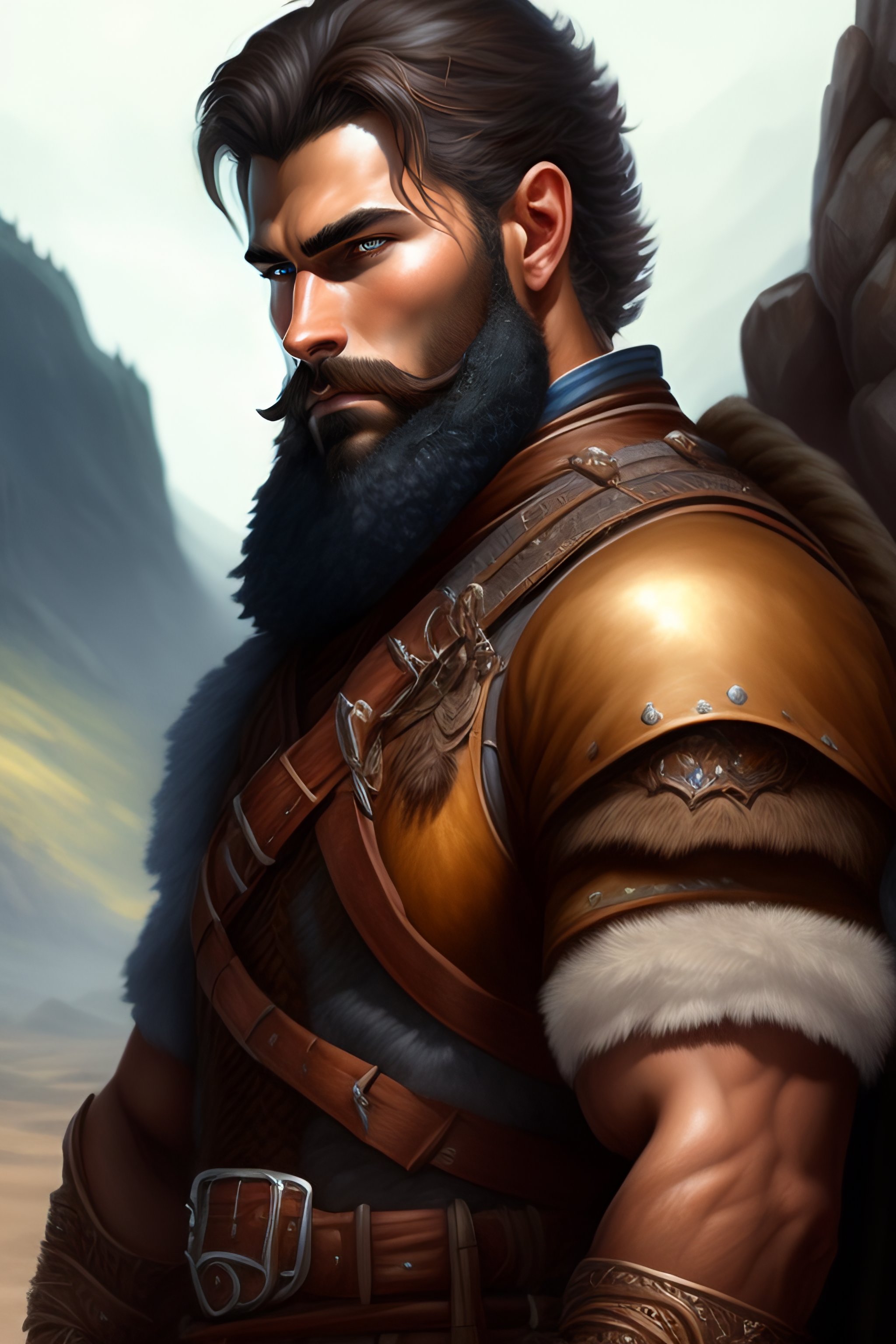 Lexica - Portrait of a rugged ranger, muscular, upper body, hairy torso ...