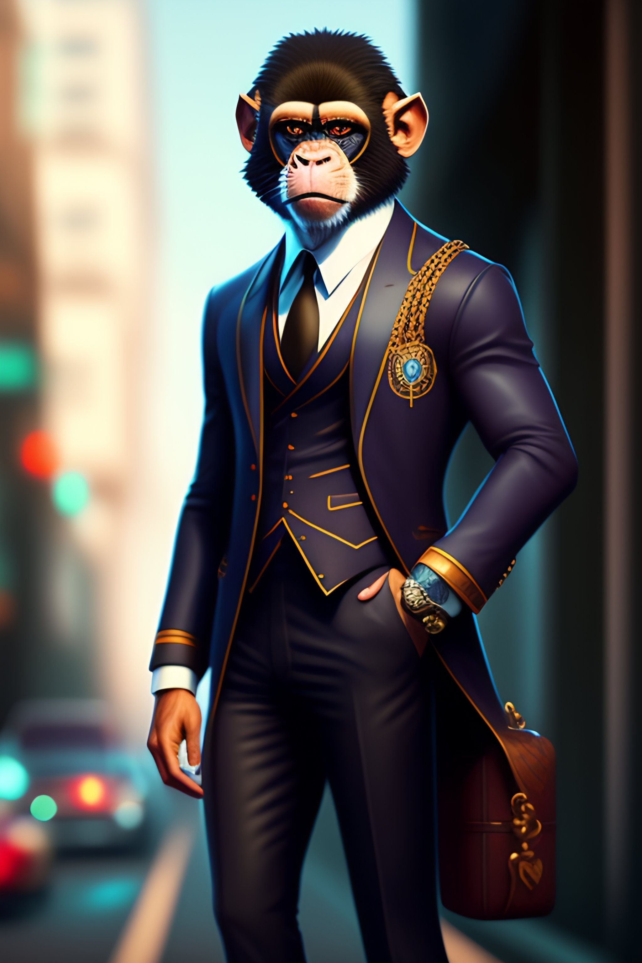 Lexica - Anthro furry humanoid monkey, three piece suit, checking watch ...