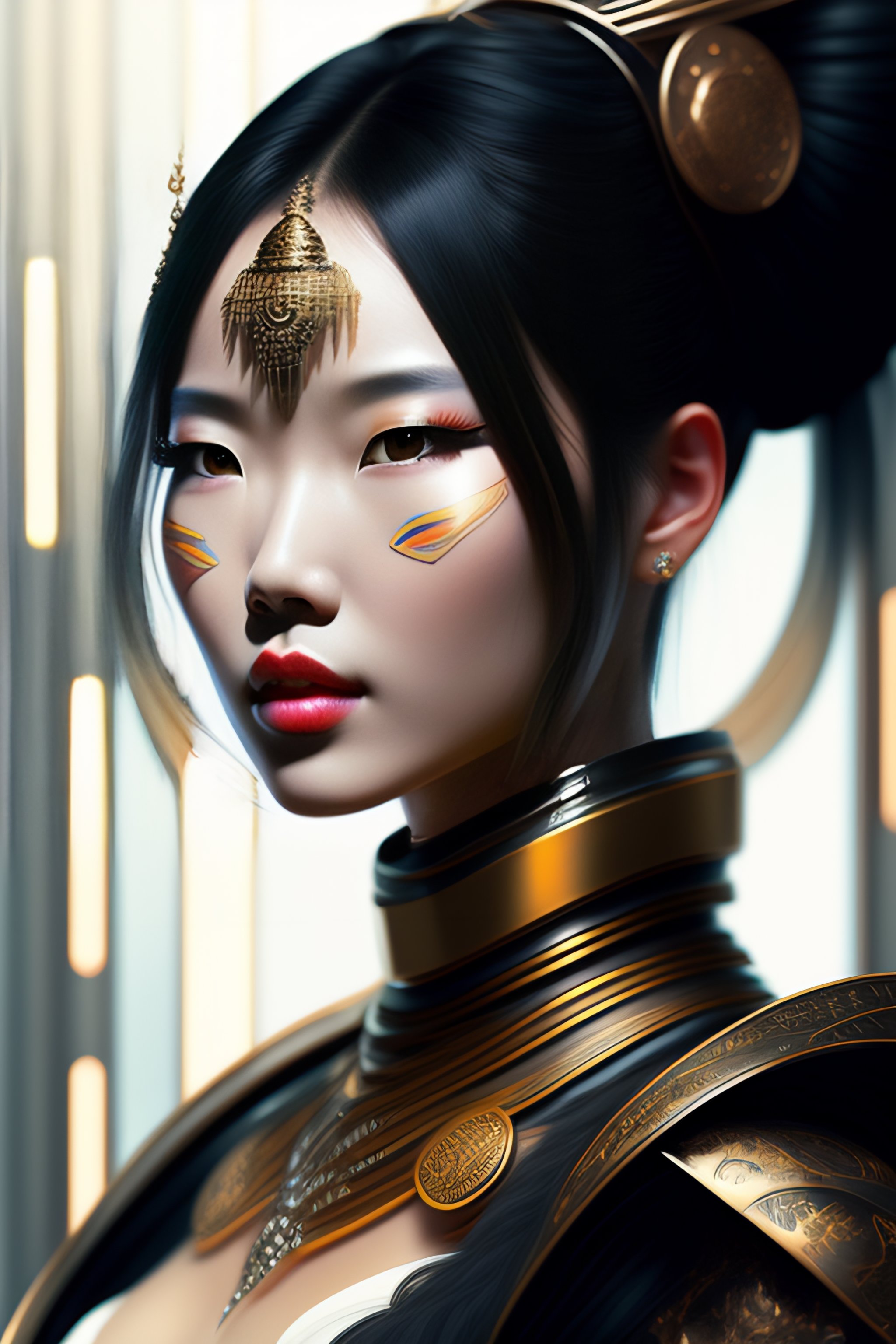 Lexica - Hyperrealistic Portrait of a futuristic geisha cyborg, girl ...
