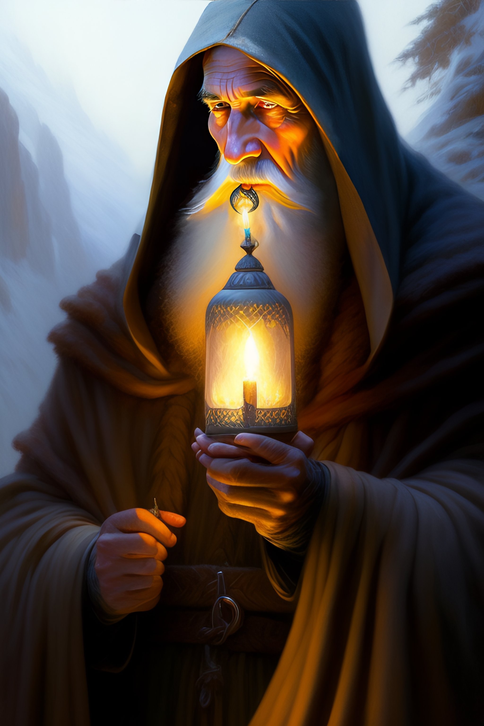 Lexica - An old hermit with long white beard on a poor white ripped old ...