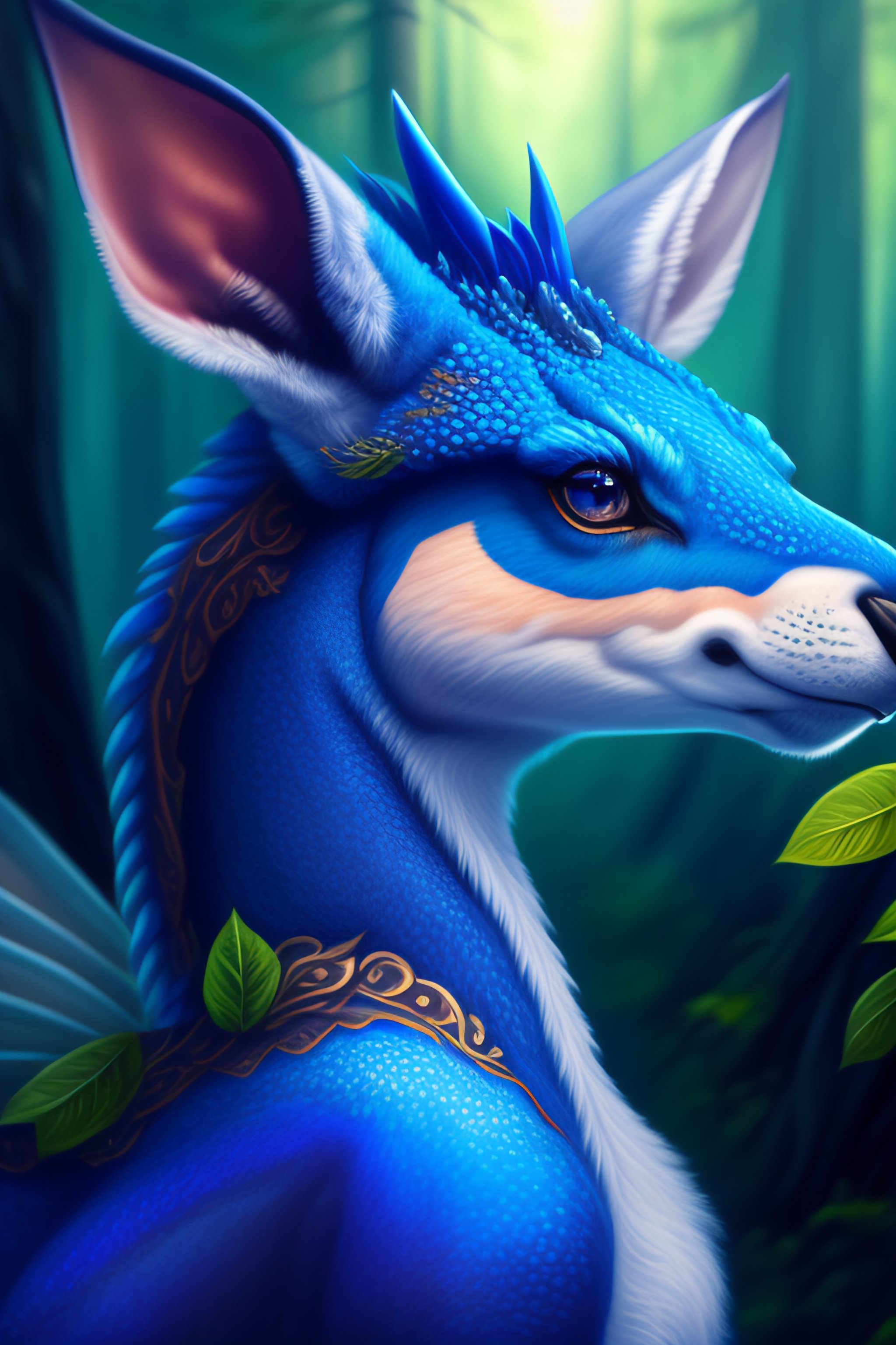 Lexica - A digital painting of a blue dragon in a forest, a detailed ...