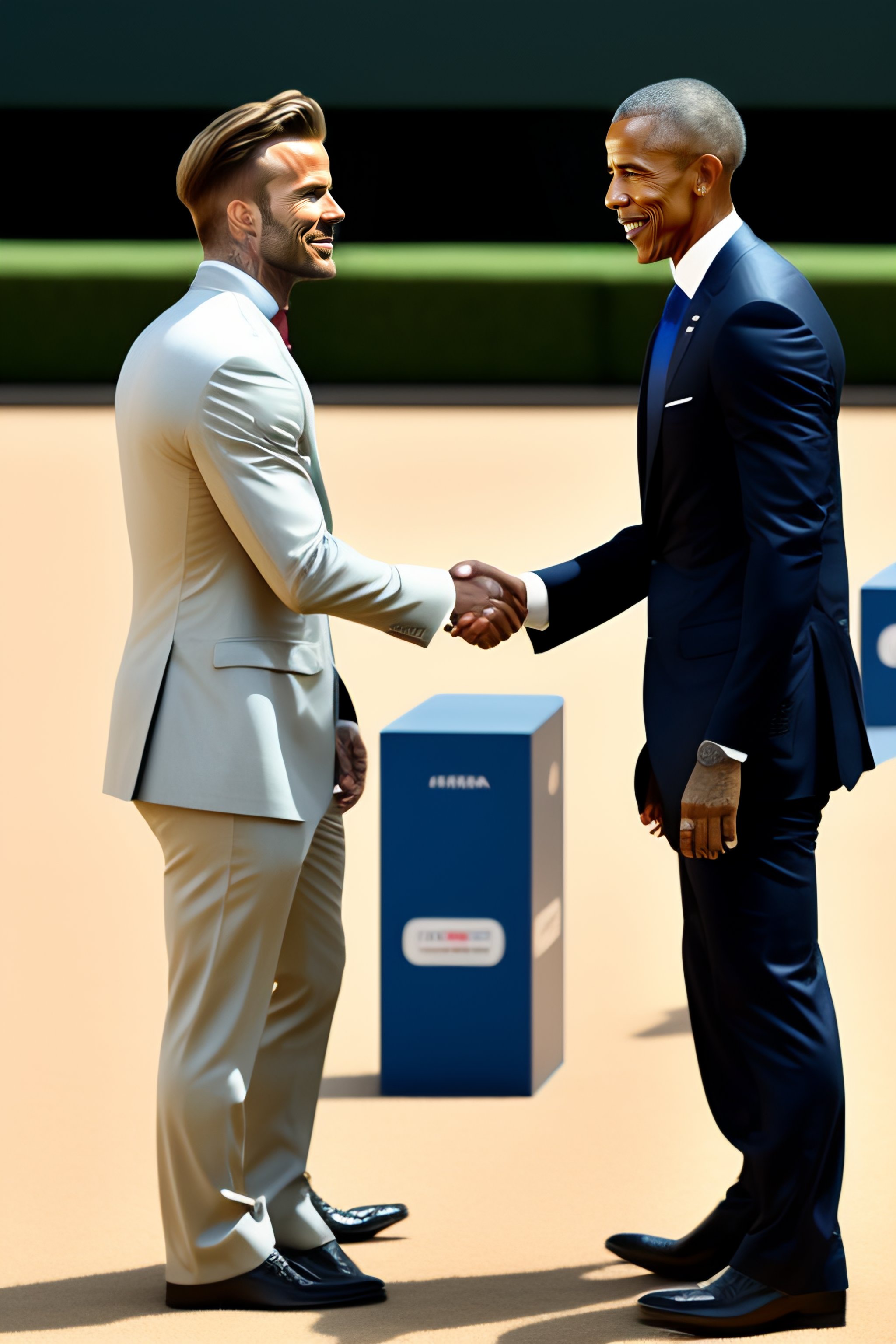 Lexica - A photo of david beckham and obama shaking hand