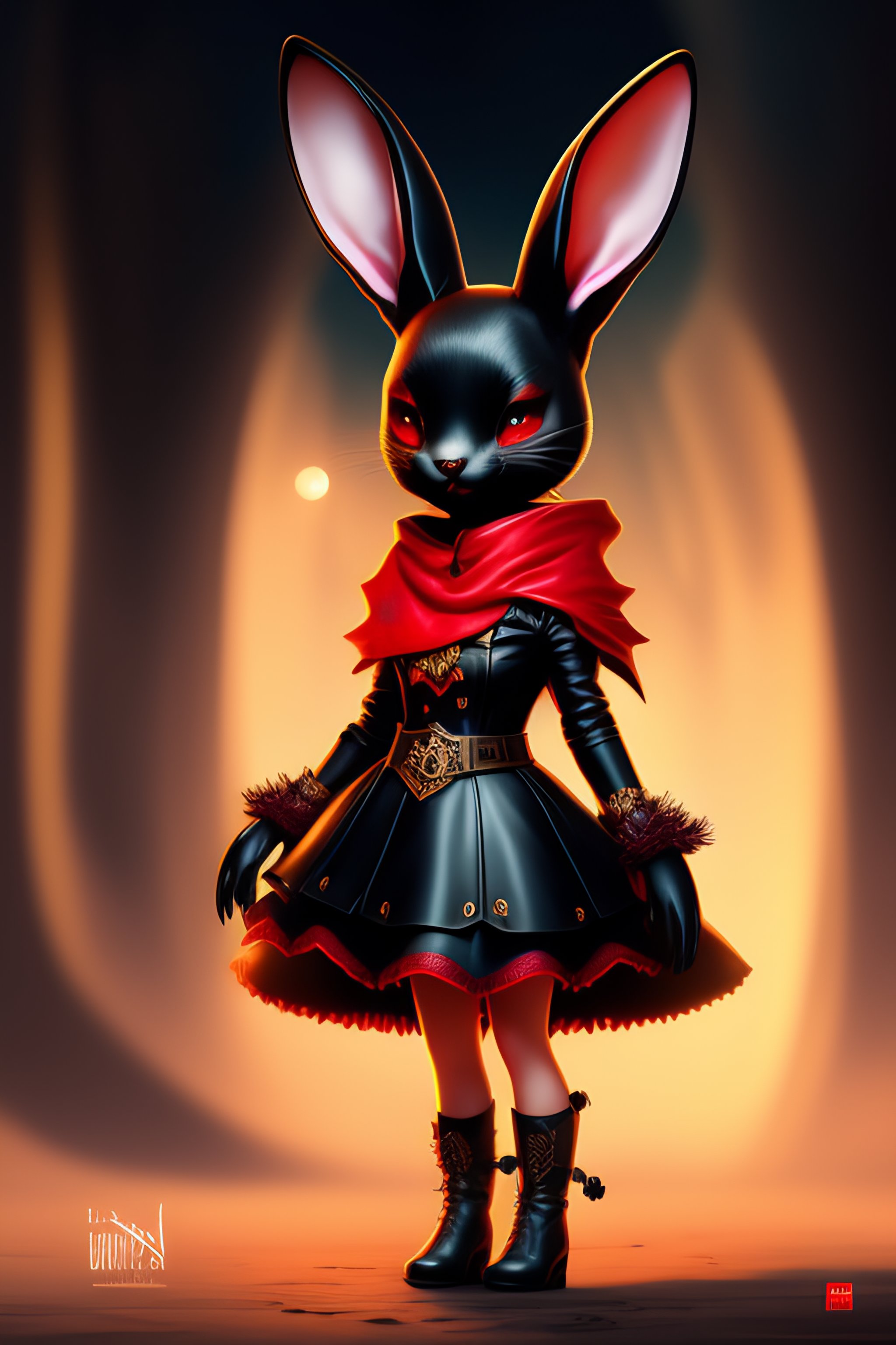 Lexica - A thin scary horror bunny with a small head wearing a a little ...