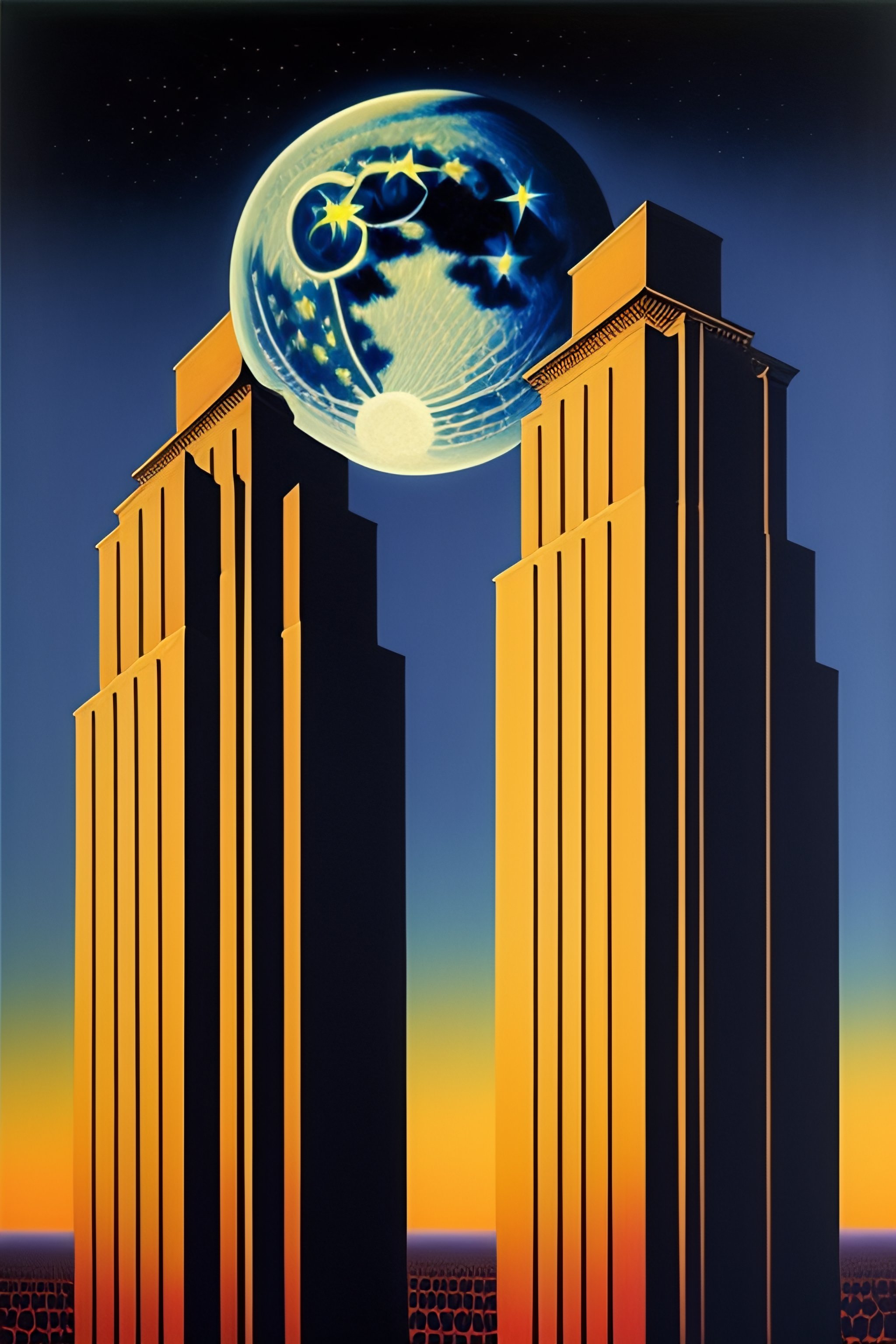 Lexica - Full moon in the night’s sky, positioned between two large ...