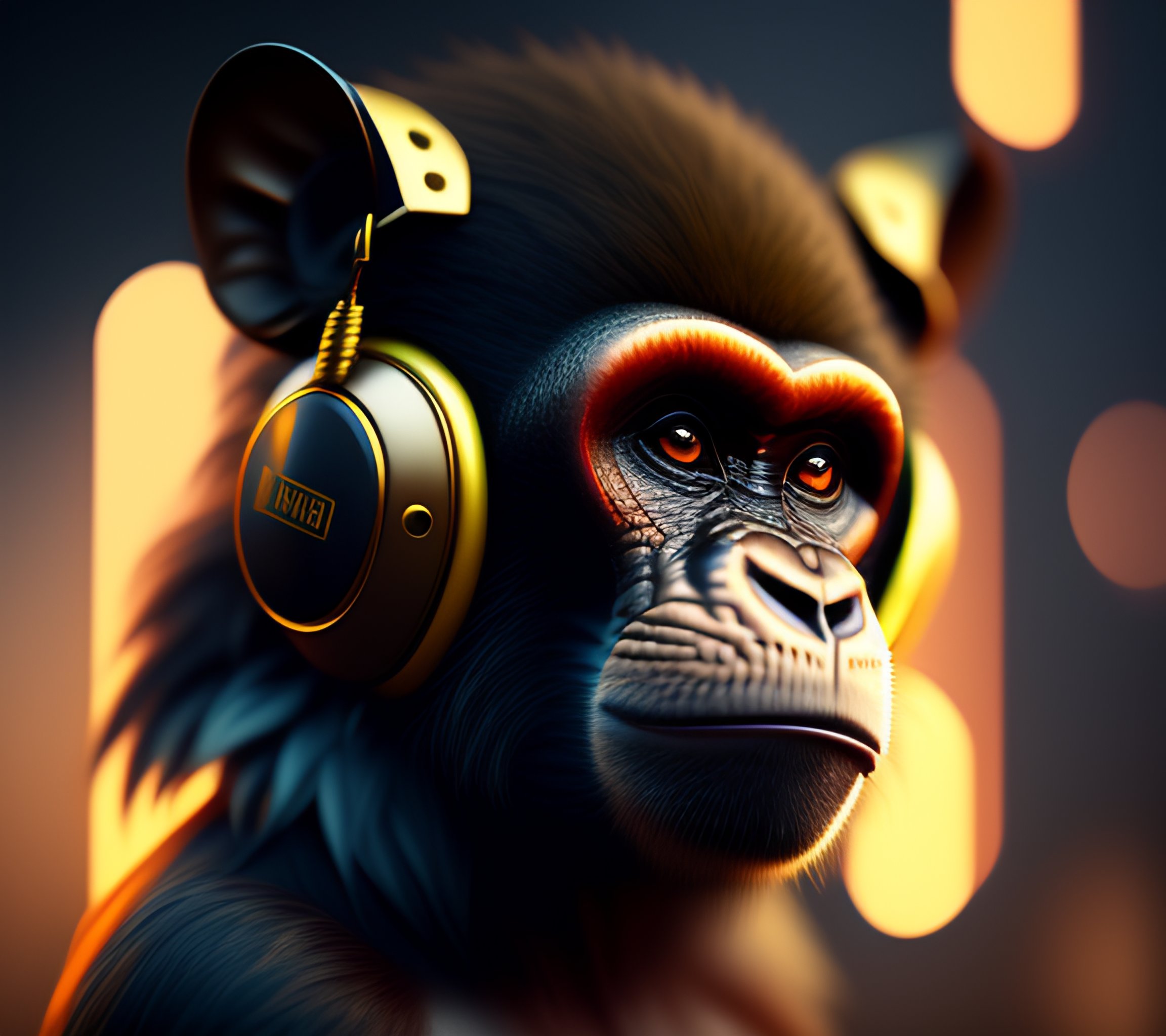 Lexica - Monkey wearing gaming headphones, cinematic, fantasy, sharp ...