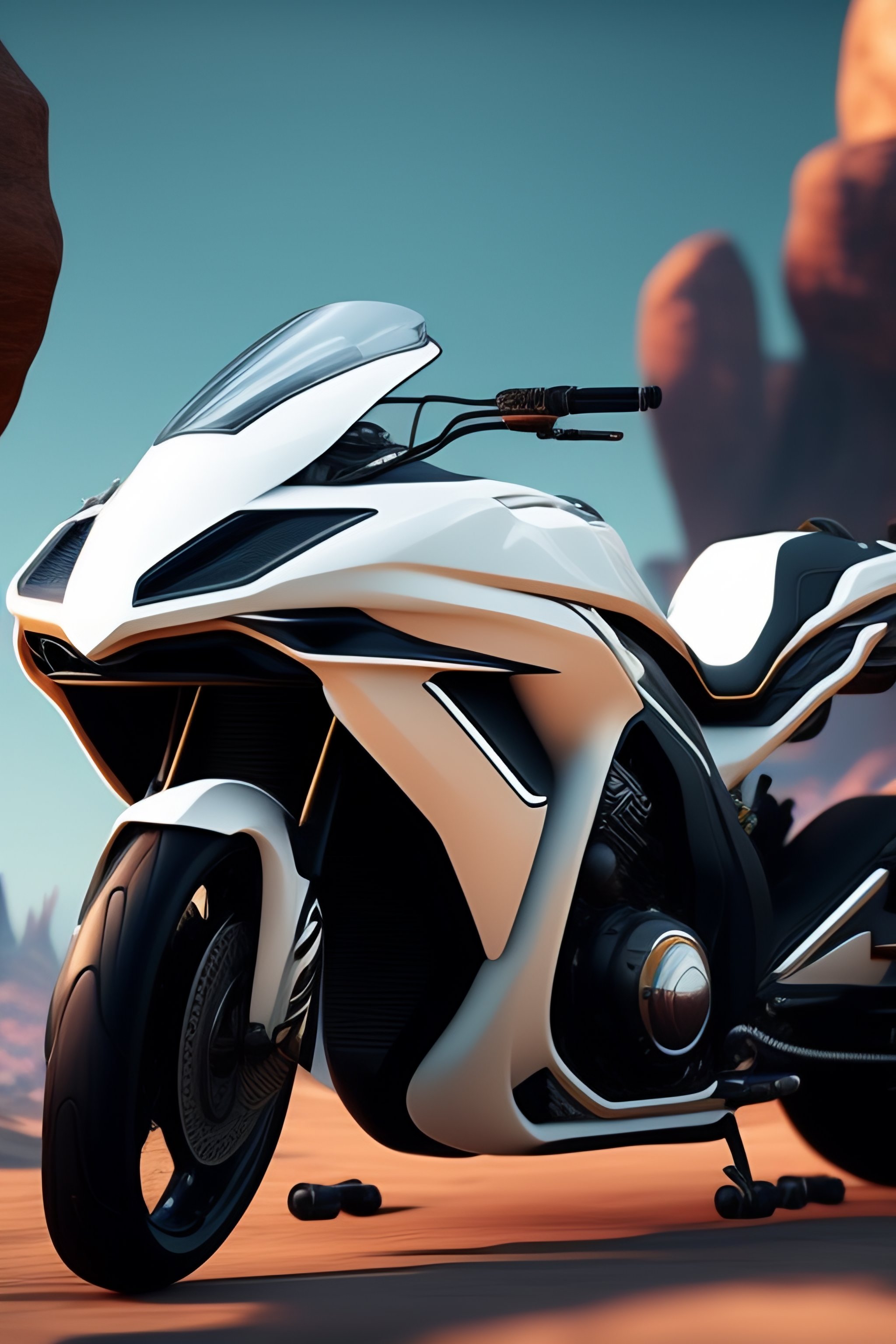 Lexica - White pearl and carbon fiber armoured motorbike in a style of ...