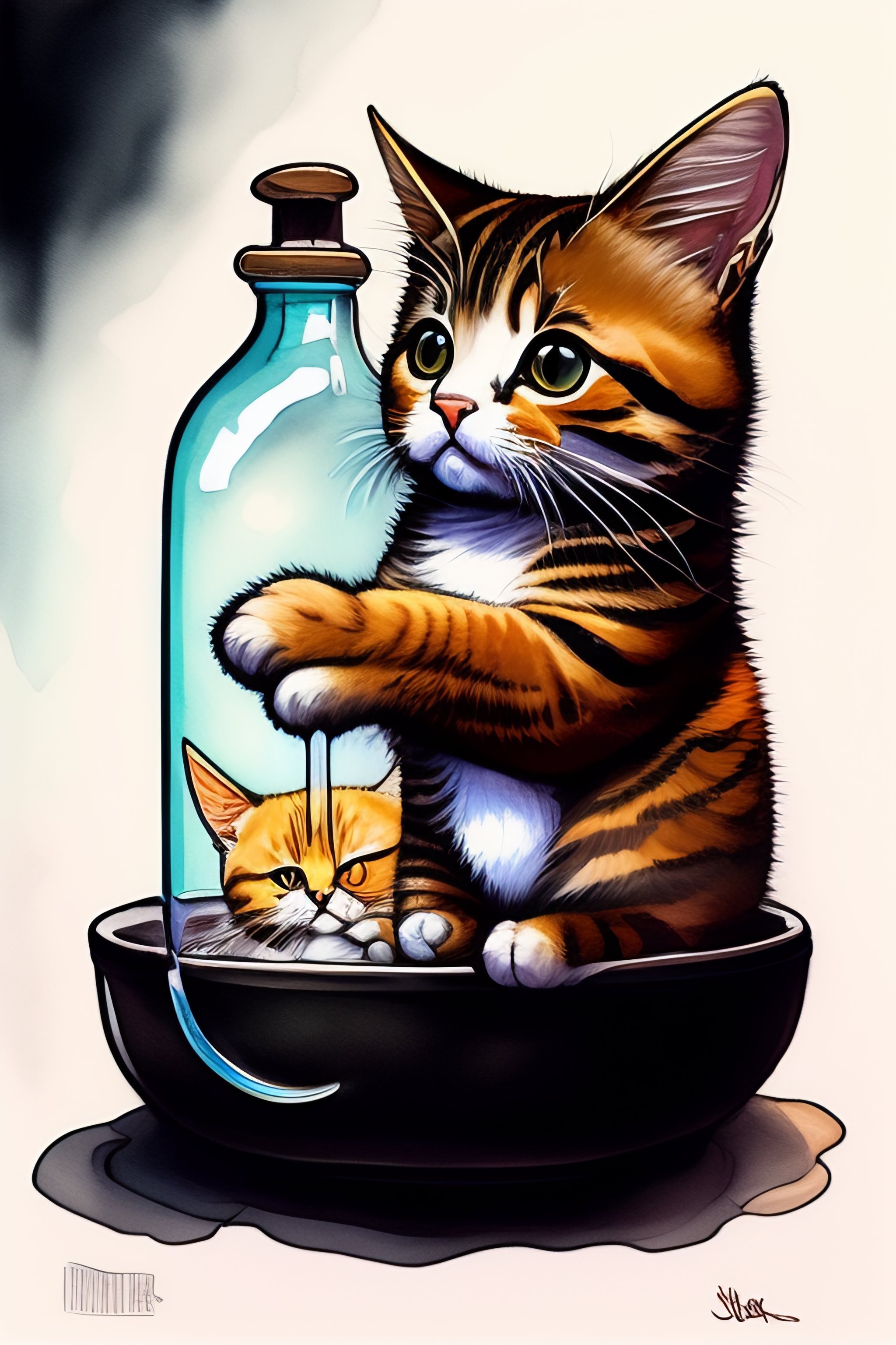Lexica - Illustration of a small cat, inktober, line art, water color ...
