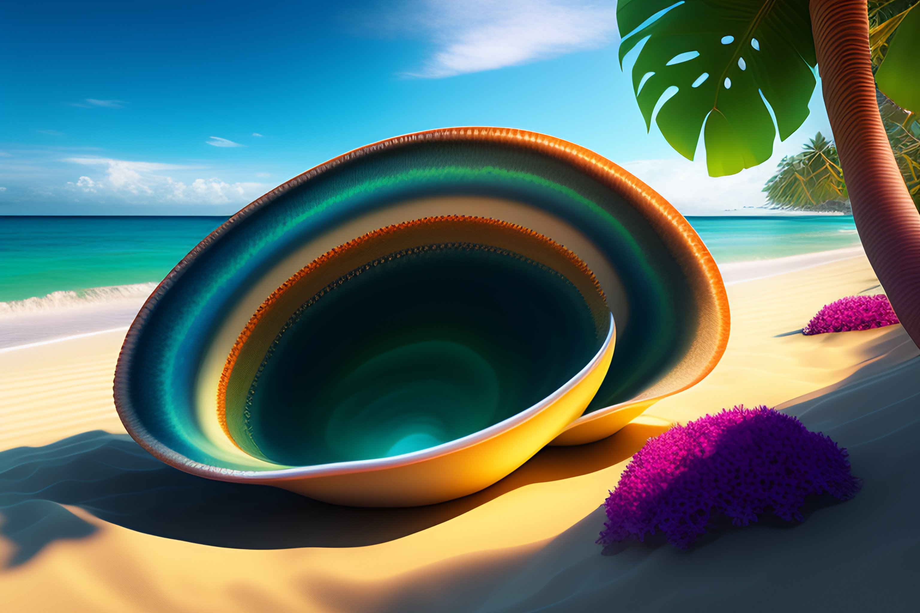 Lexica - Giant shell clam monster on tropical beach sand with ...