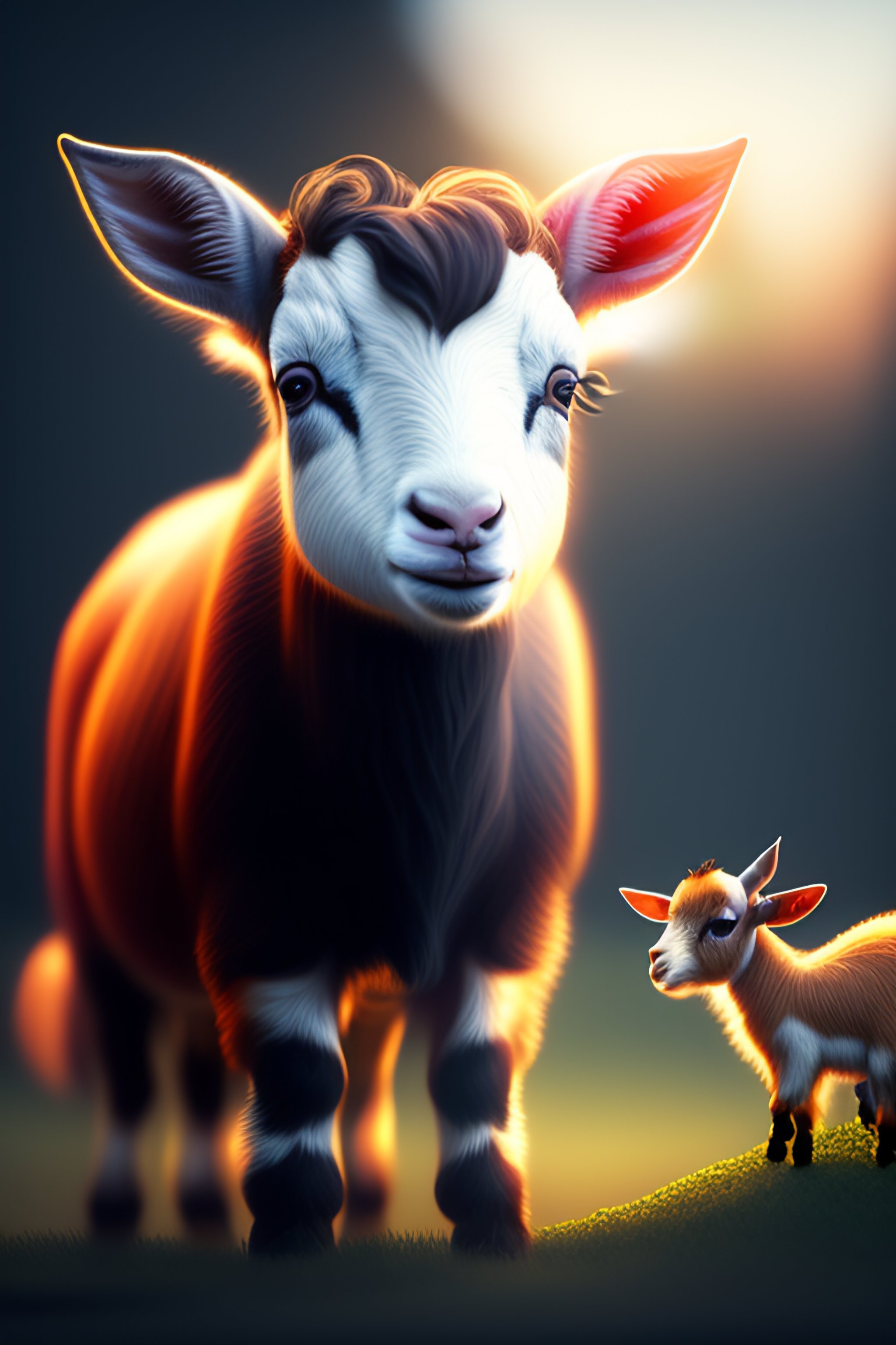 Lexica - A very cute tiny goat facing and very close is watching a ...