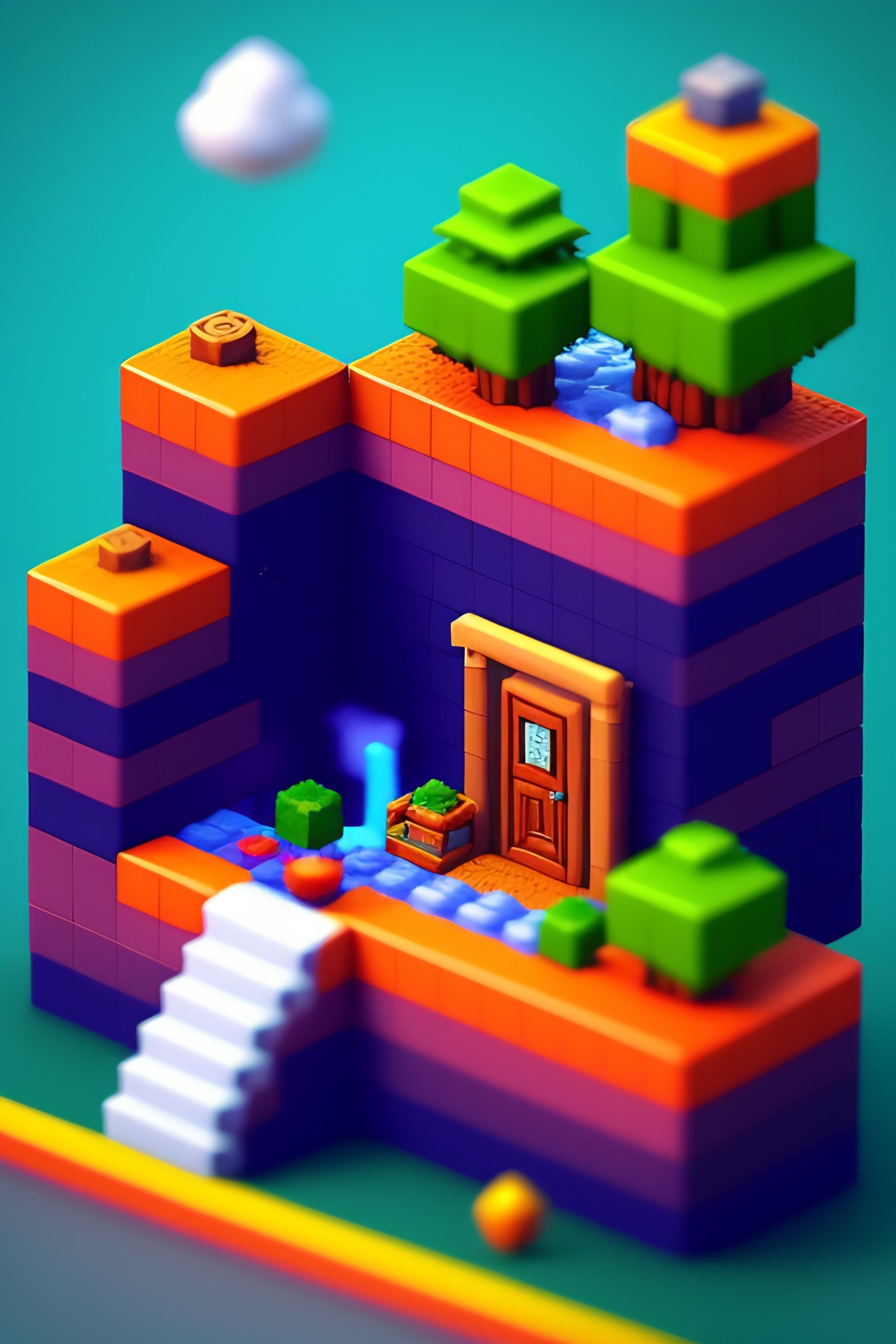 Lexica - Detailed isometric super mario bros level, pixel art, unreal engine voxel rendering