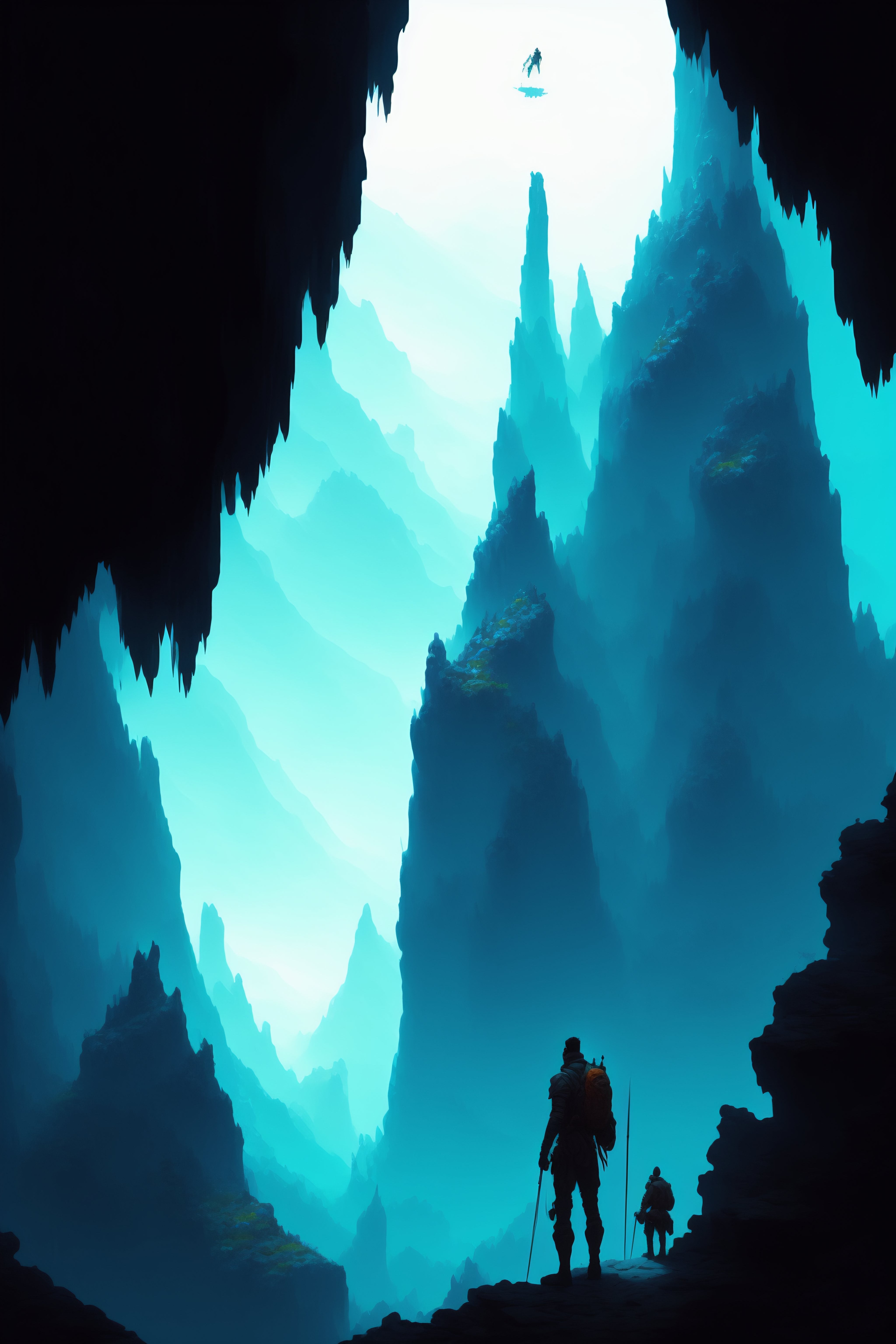 Lexica - Inside a dark giant cavern with stalagmites and stalaktites ...