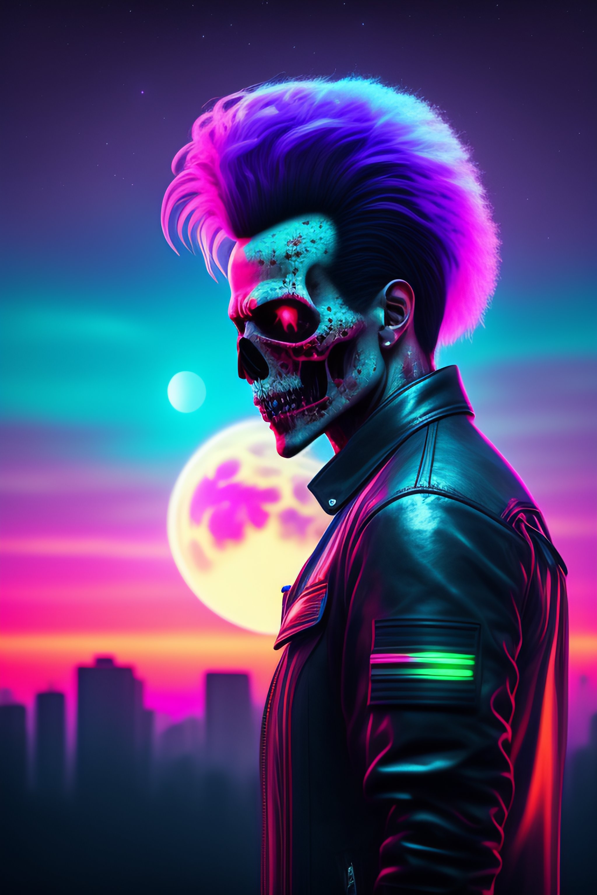 Lexica - Synthwave zombie with moon background, sharp focus,