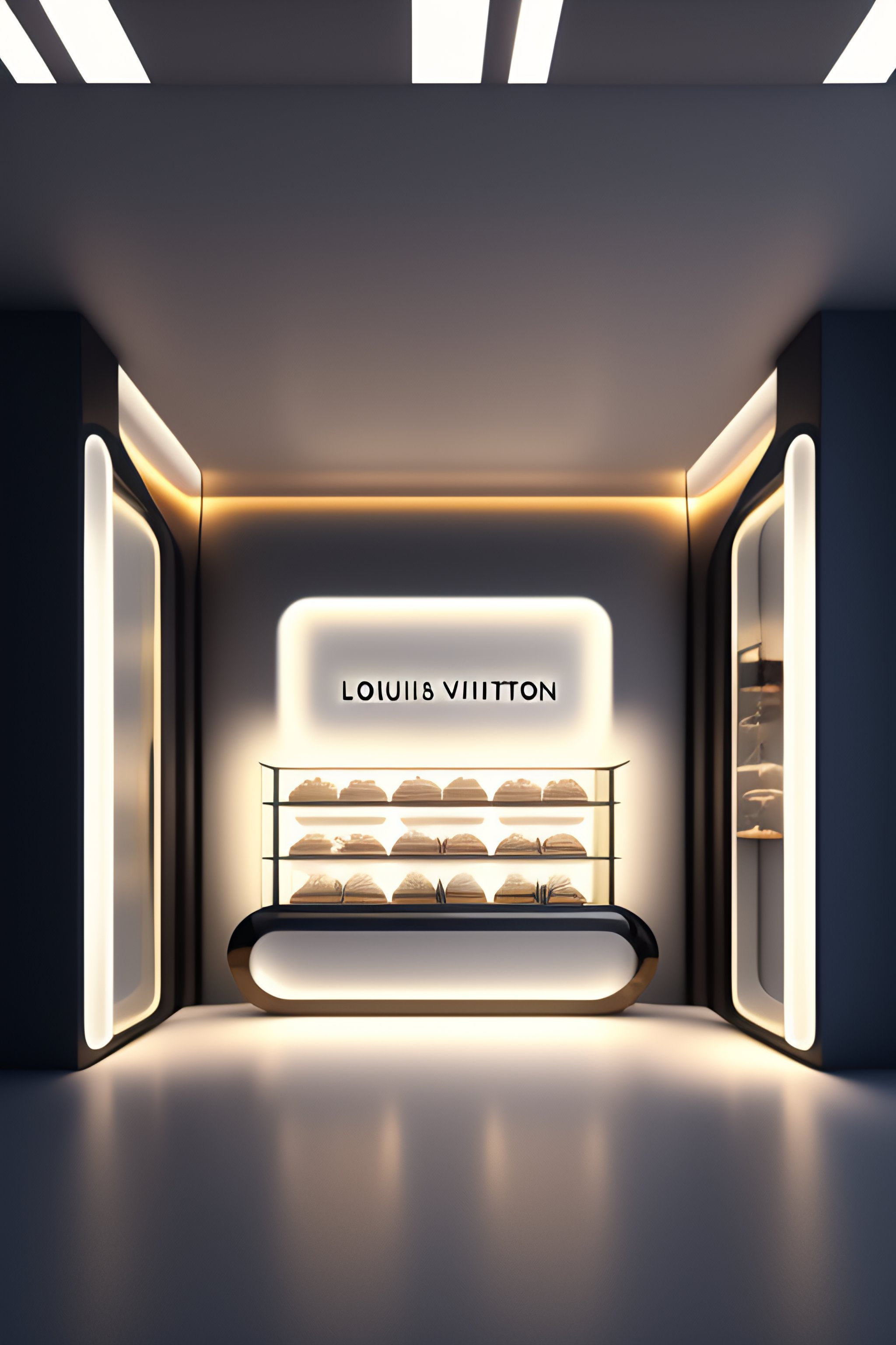 Lexica - Minimalistic Louis Vuitton store, interior, concrete floor ...