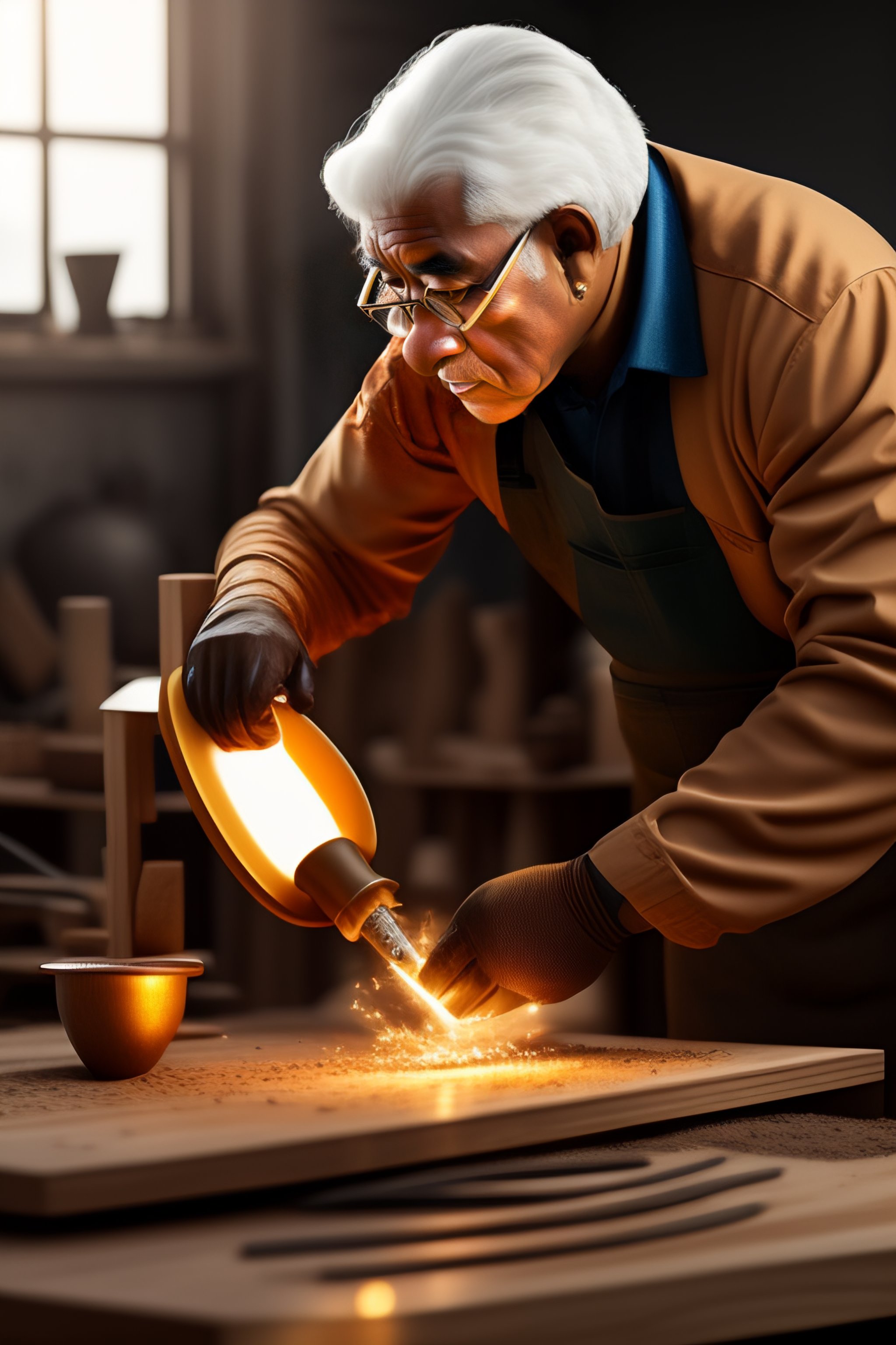 Lexica - Young Man building table, bronze skin, white hair