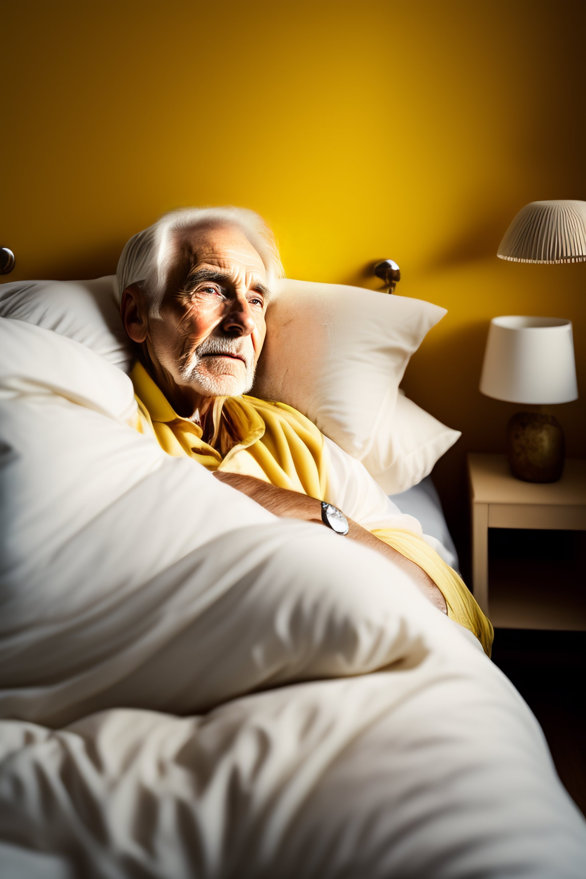 Lexica - A dying old man in bed with an IV drip with an elderly nurse ...