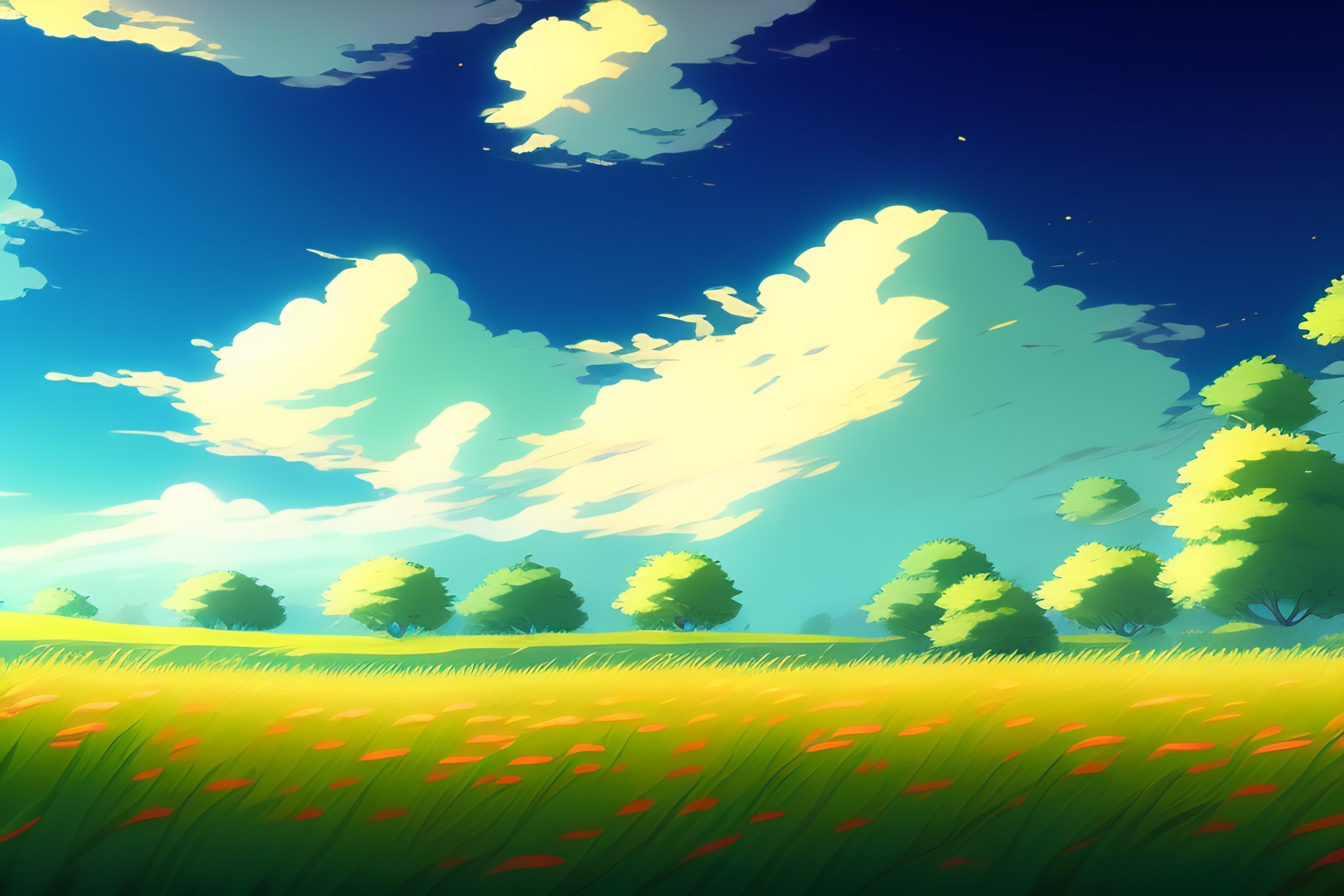 Lexica - A wide-up shot of a sea of withe dandelions with green wind ...