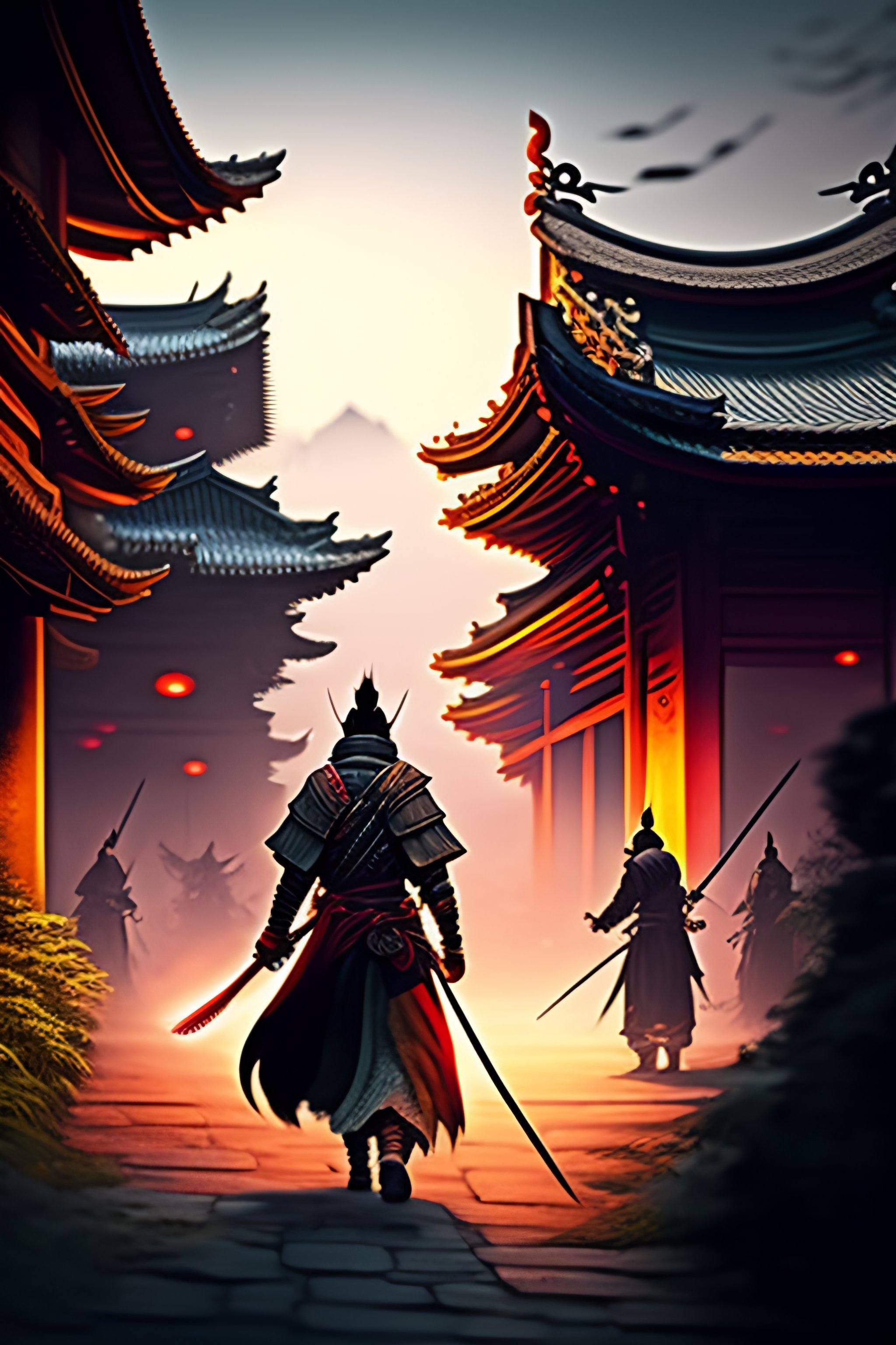 Lexica - Sekiro in asian streets, night party, 2d, cartoon